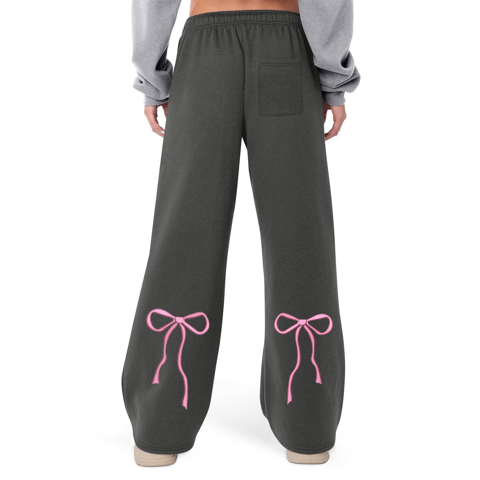 Womens Pants Autumn Casual Wide Leg Bow Tie Printed Relaxed Fit Sports ...