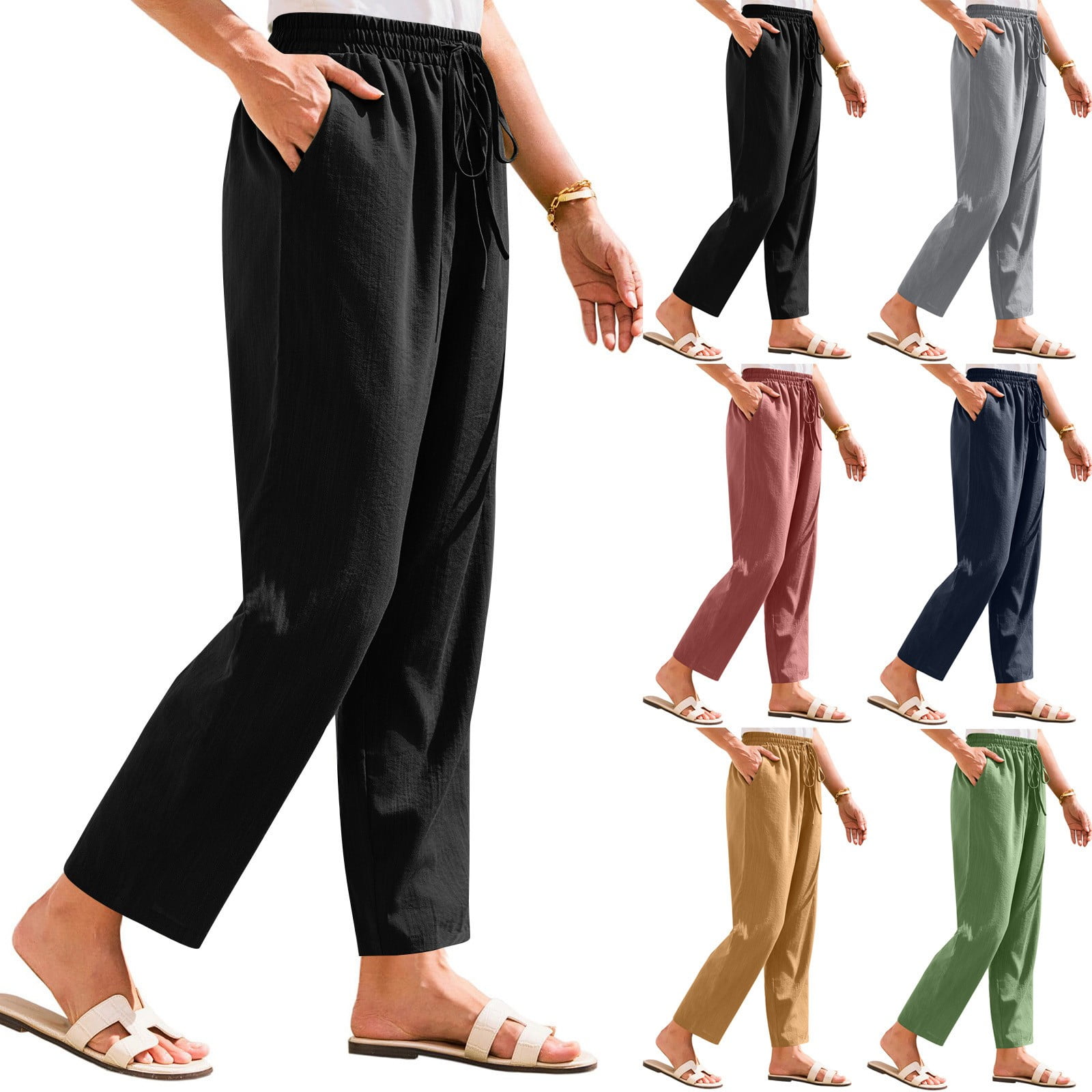 Womens Pants Elastic Waist,Womens High Waisted Cotton Twill Pants ...
