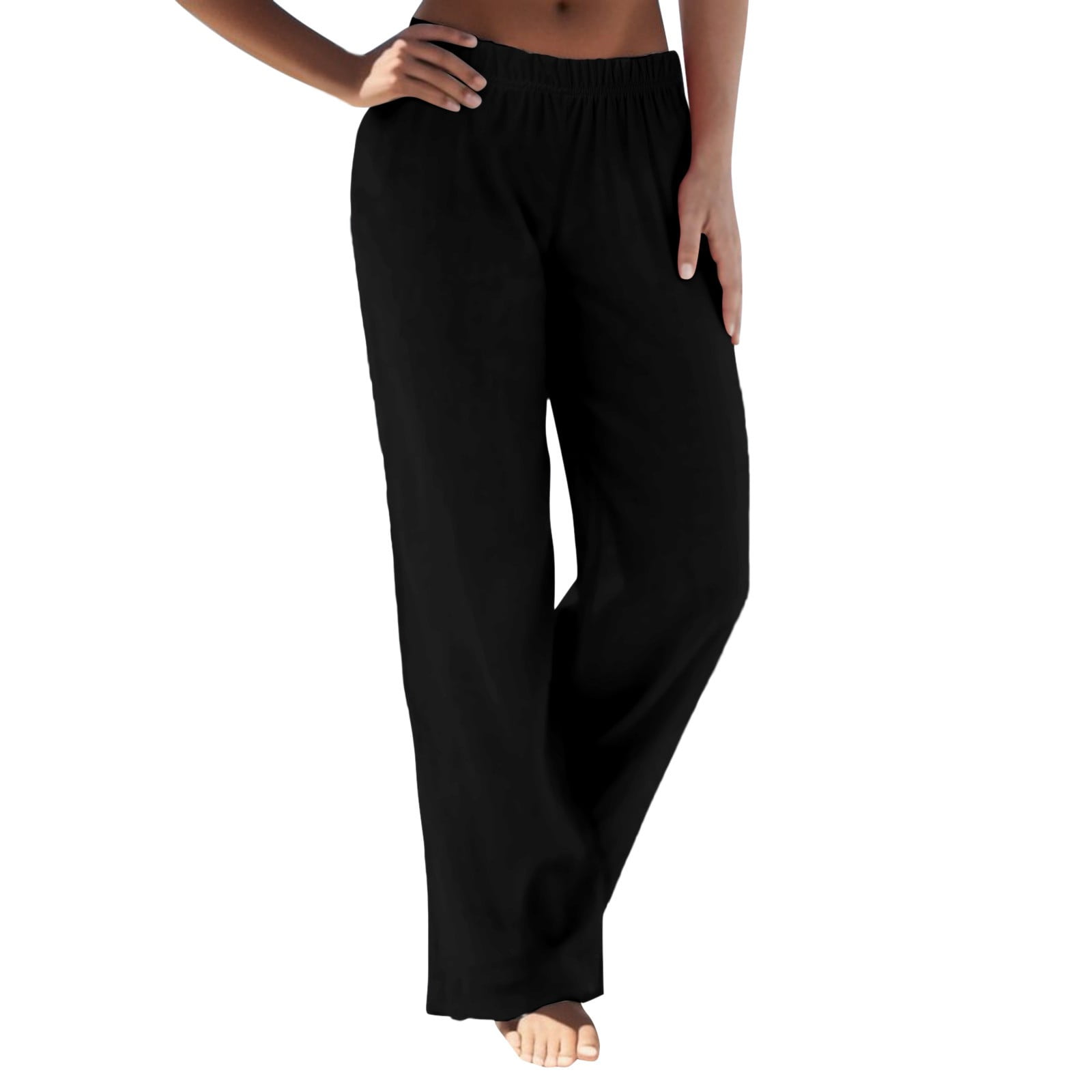 Womens Pants Ladies Daily Home Outdoor Elastic Waist Side Pockets ...