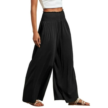 hotojiny Womens Wide Leg Pants Casual Palazzo Flowy Pleated Trouser ...