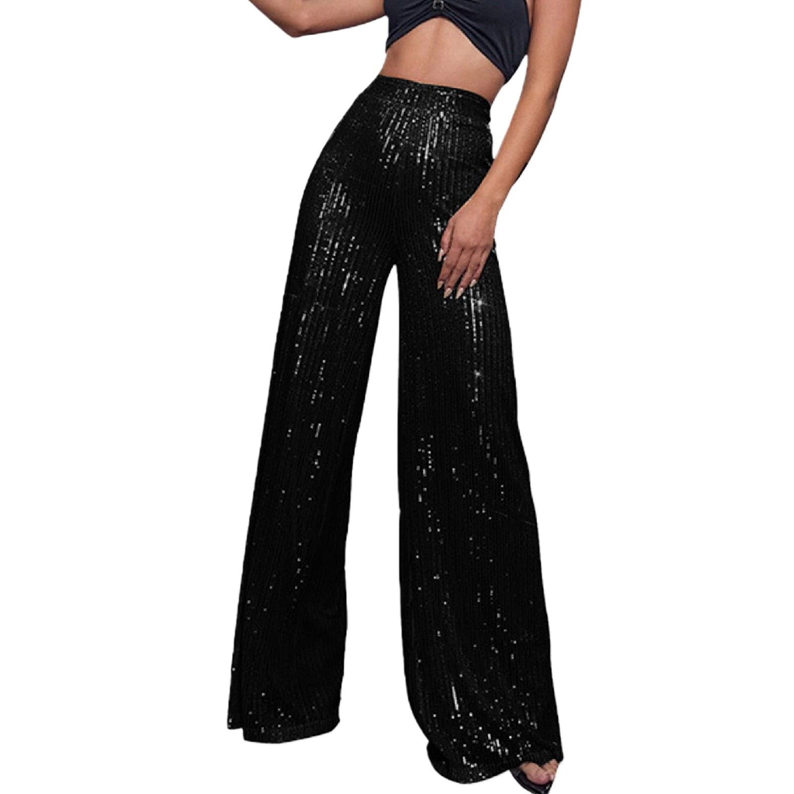 Womens Pants Plus Size sparkling Sequins High Waist Wide Leg Flared ...