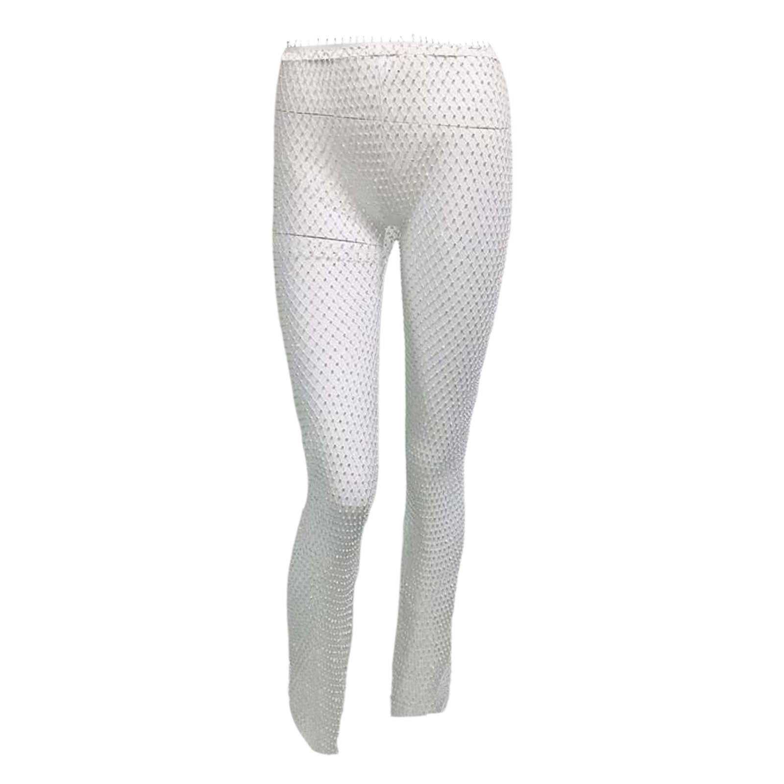 Womens Pants Solid Color Floral Lace Sheer Mesh Sexy Elastic High Waist ...