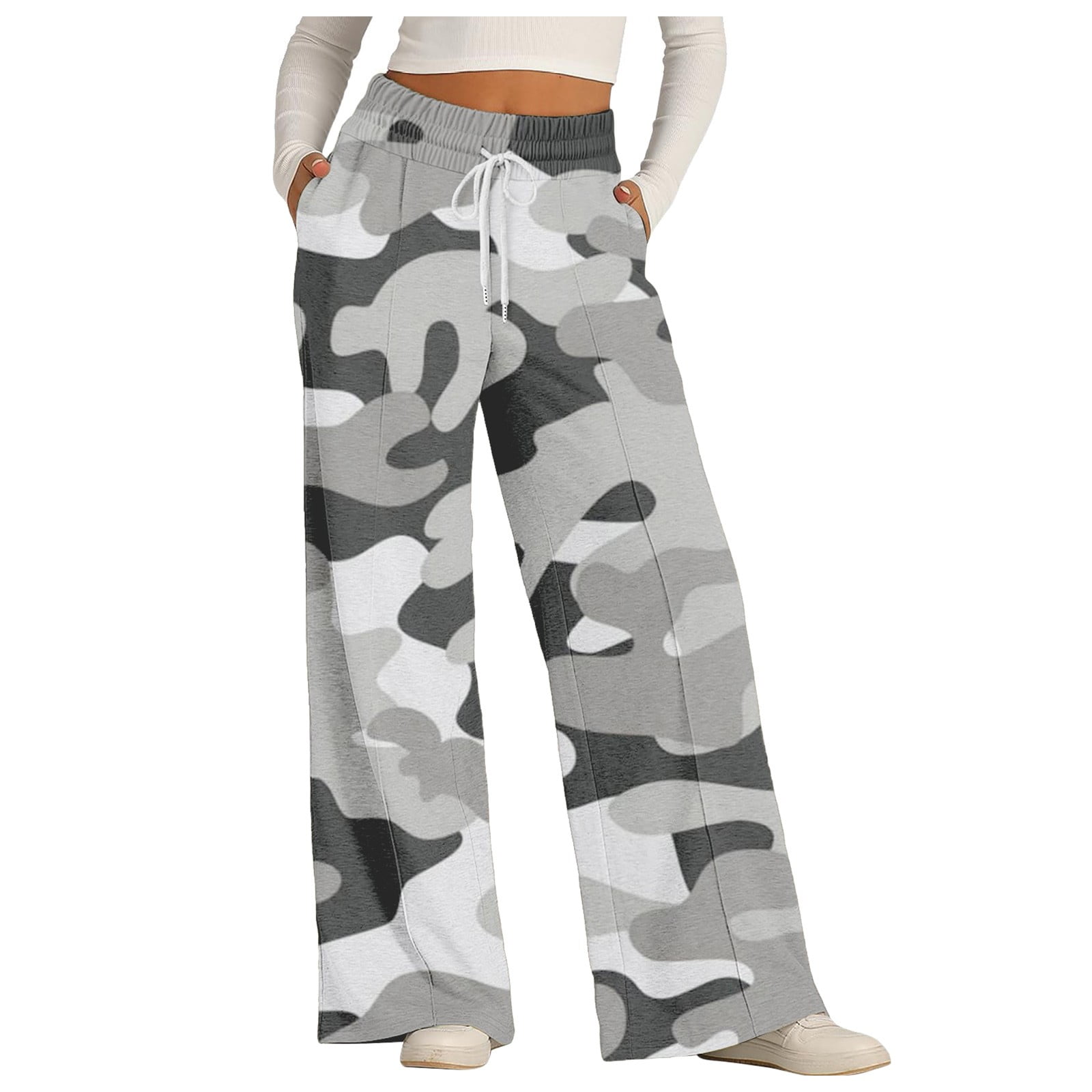 Womens Pants Solid Color Pocket Straight Loose Stretch Yoga Pants Color ...