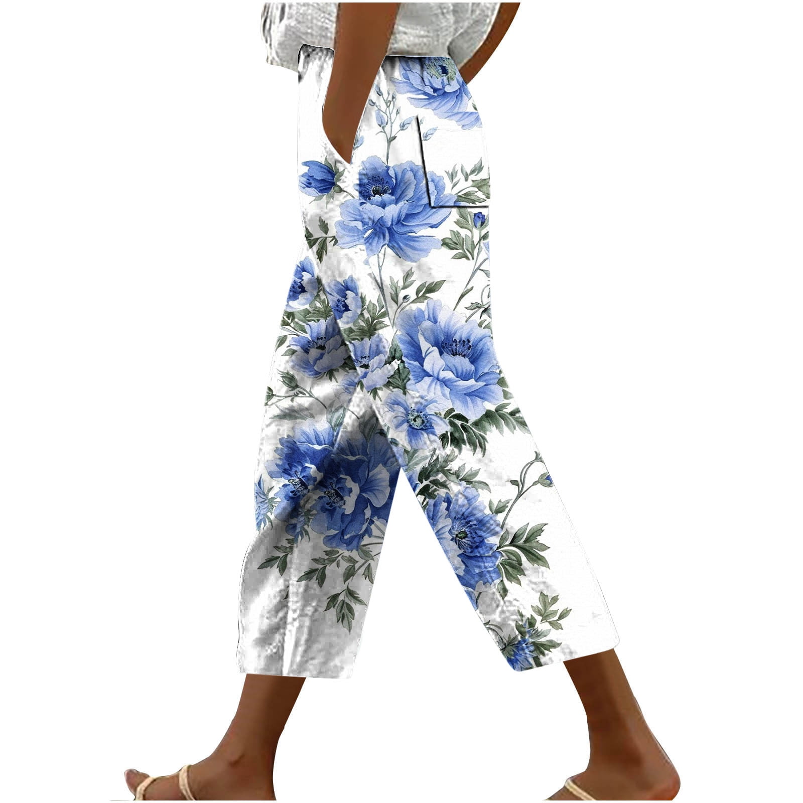 Womens Pants Summer Casual Tie Waist Floral Print Trousers with Pocket ...