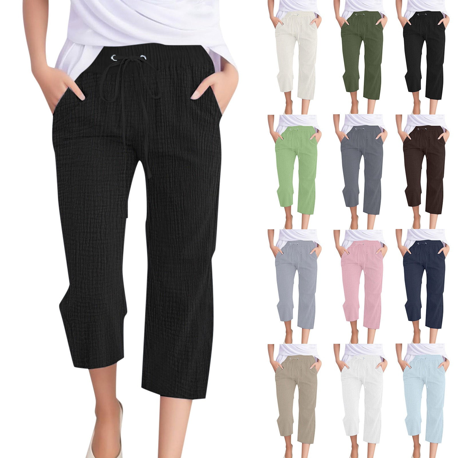 Womens Pants Summer Ladies Fashion Casual Solid Color Plain Weave ...