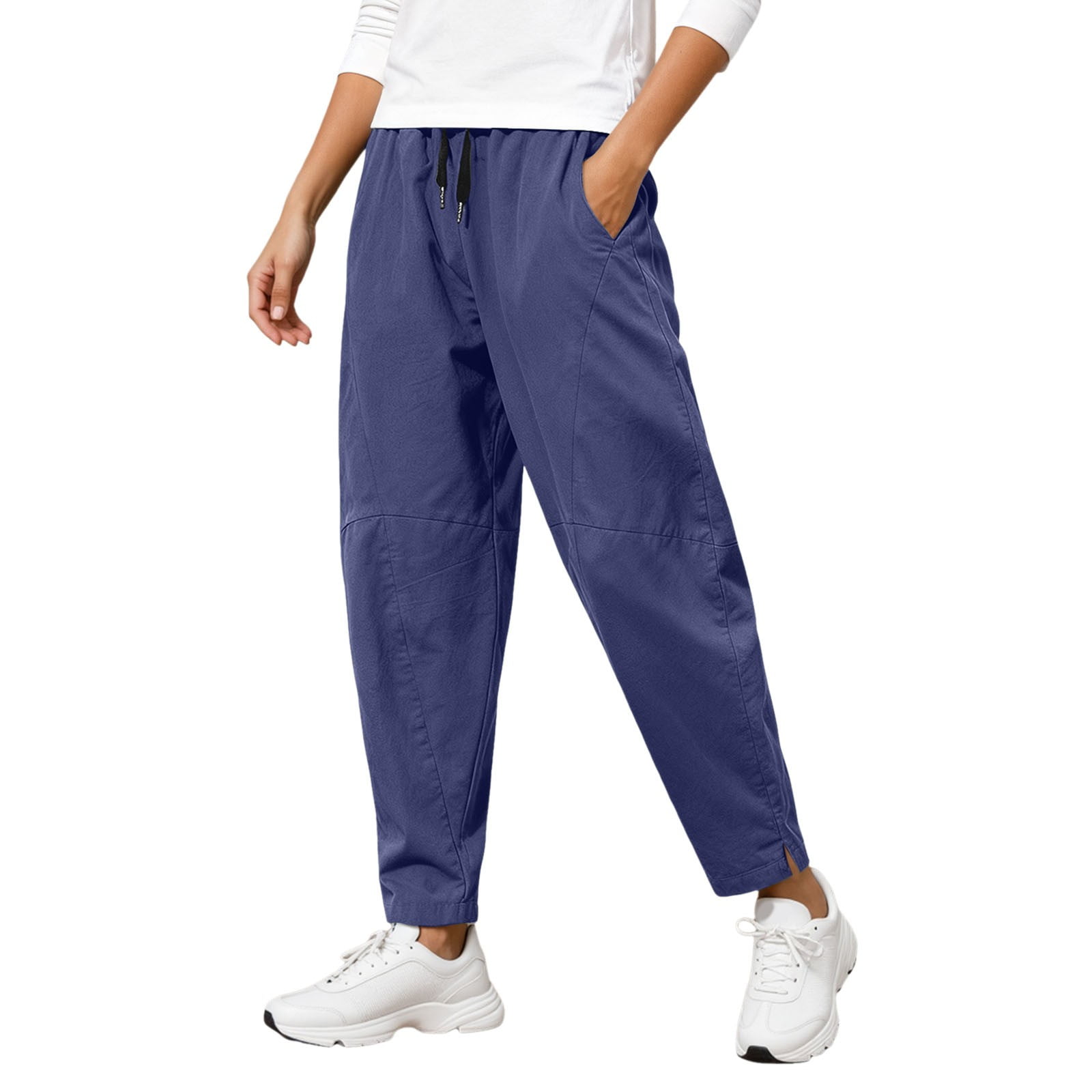 Womens Pants Thin Breathable Linen Pants Elastic Waist Harem Pants Spring Summer Trousers Soft ...