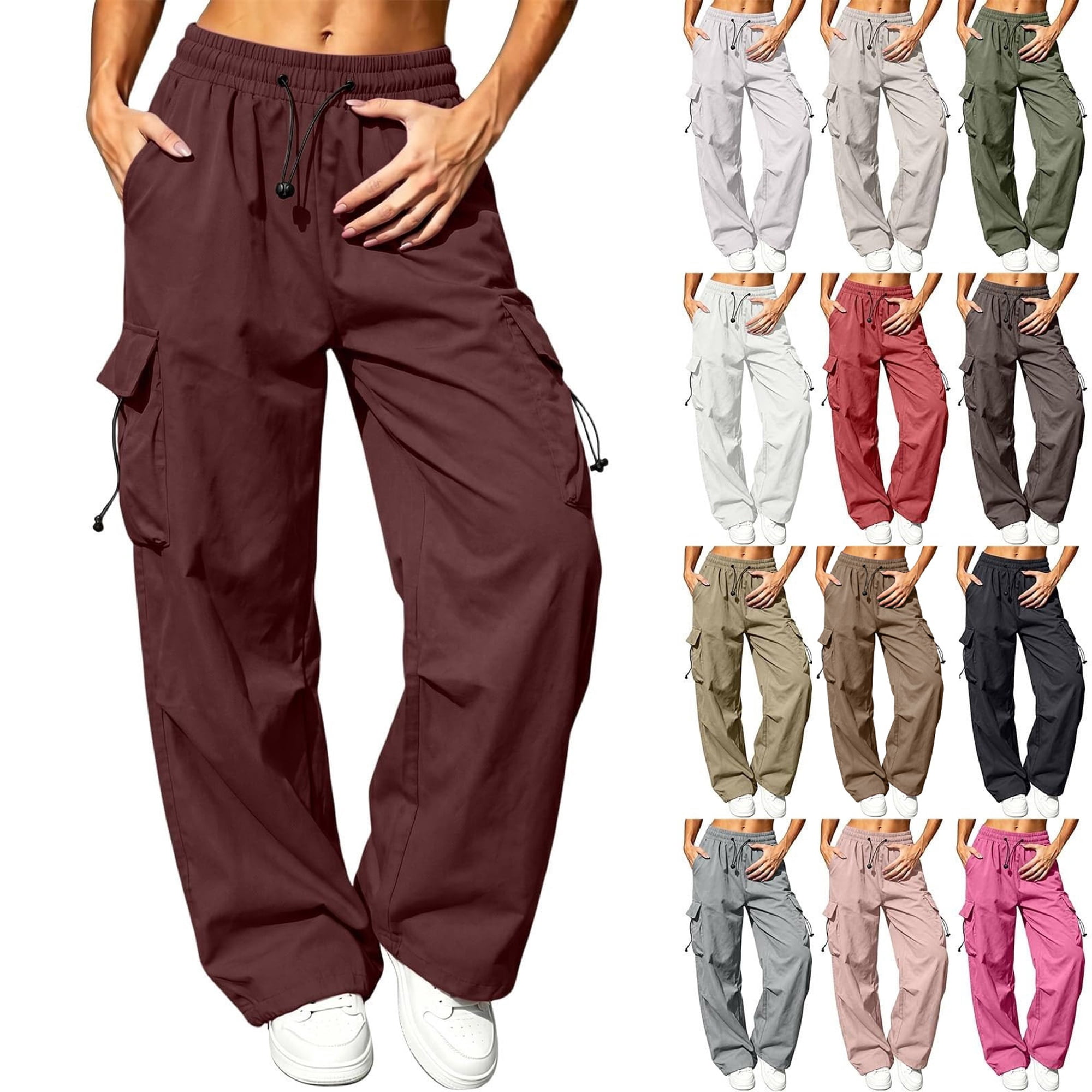 Womens Parachute Cargo Pants Sevevn Toggle Drawstring Waist Flap ...