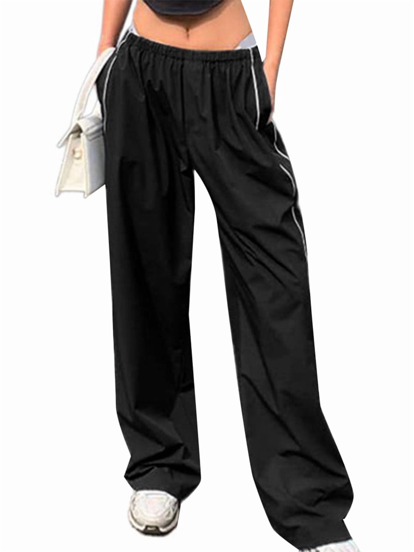 Womens Parachute Pants Wide Leg Baggy Pants Y2K Elastic Waist Jogger ...