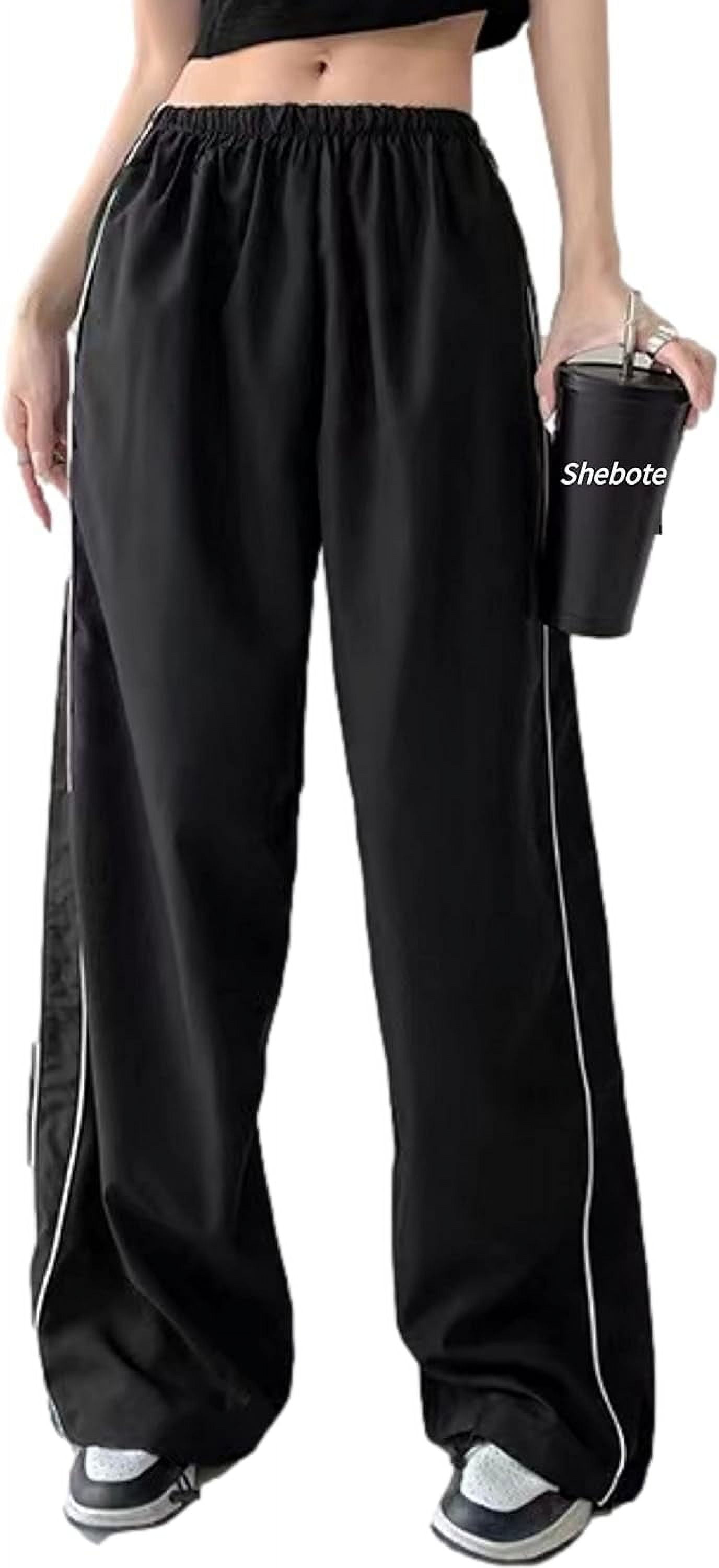 Womens Parachute Pants Wide Leg Baggy Pants Y2k Elastic Waist Jogger