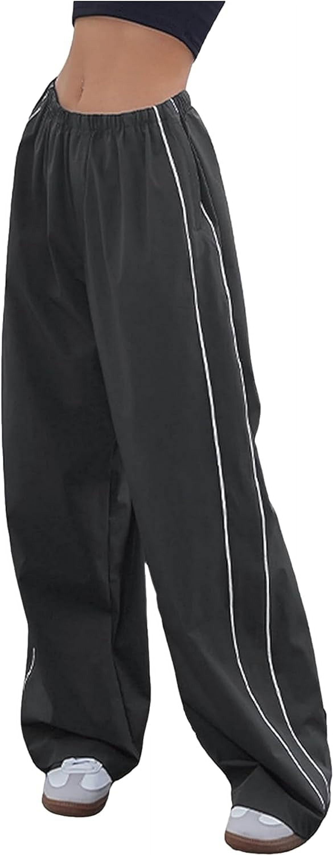 Womens Parachute Pants Wide Leg Baggy Pants Y2k Elastic Waist Jogger