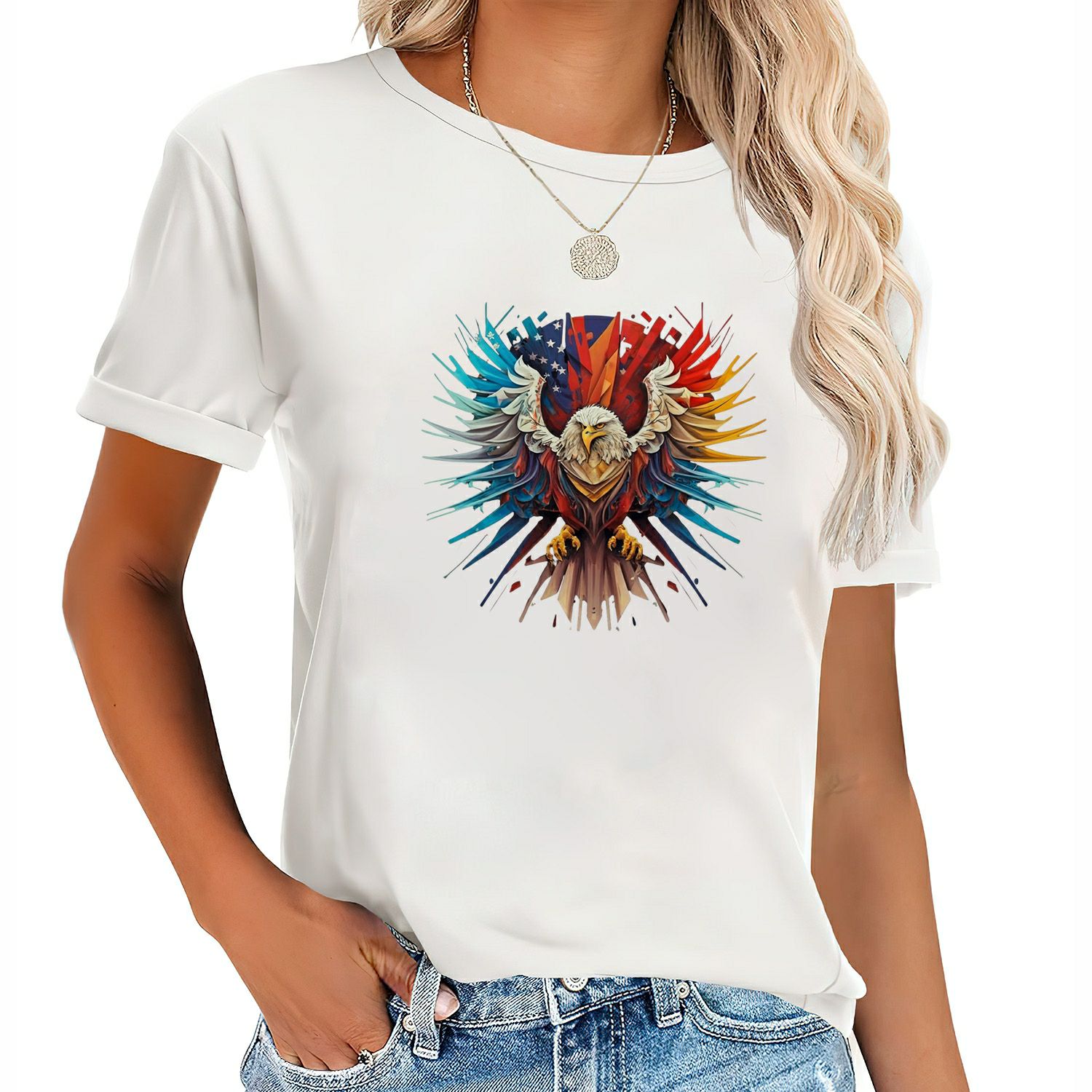 Womens Patriotic Eagle mullet USA flag 4th of july Eagle mullet Crew ...