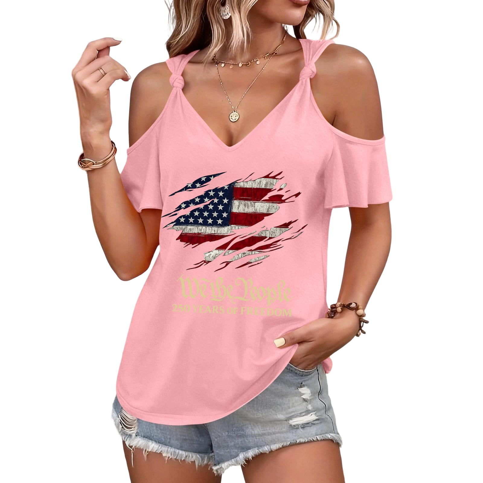 Womens Patriotic Shirts Red White and Blue V Neck Short Sleeve Tops ...