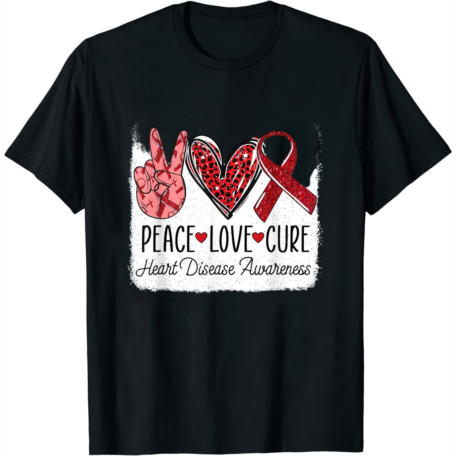 Womens Peace Love Cure Heart Disease Awareness Chd Support Wear Red T ...