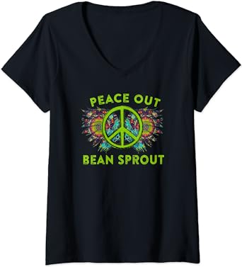 Womens Peace Out Bean Sprout Funny Peace Sign Goodbye Meme V-Neck T ...