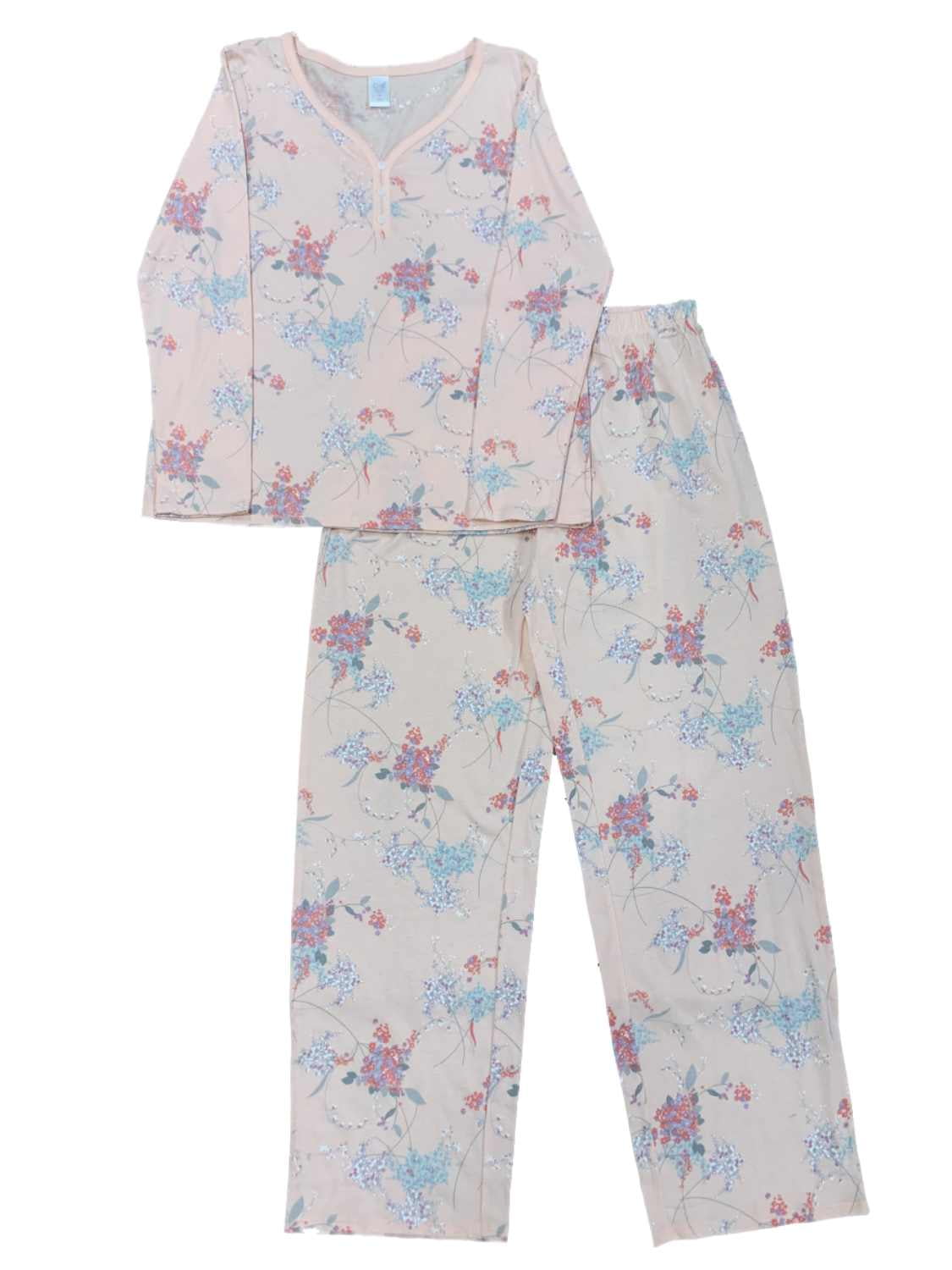 Adonna Women's Peach & Floral Cotton Blend Pajama Sleepwear Set with ...