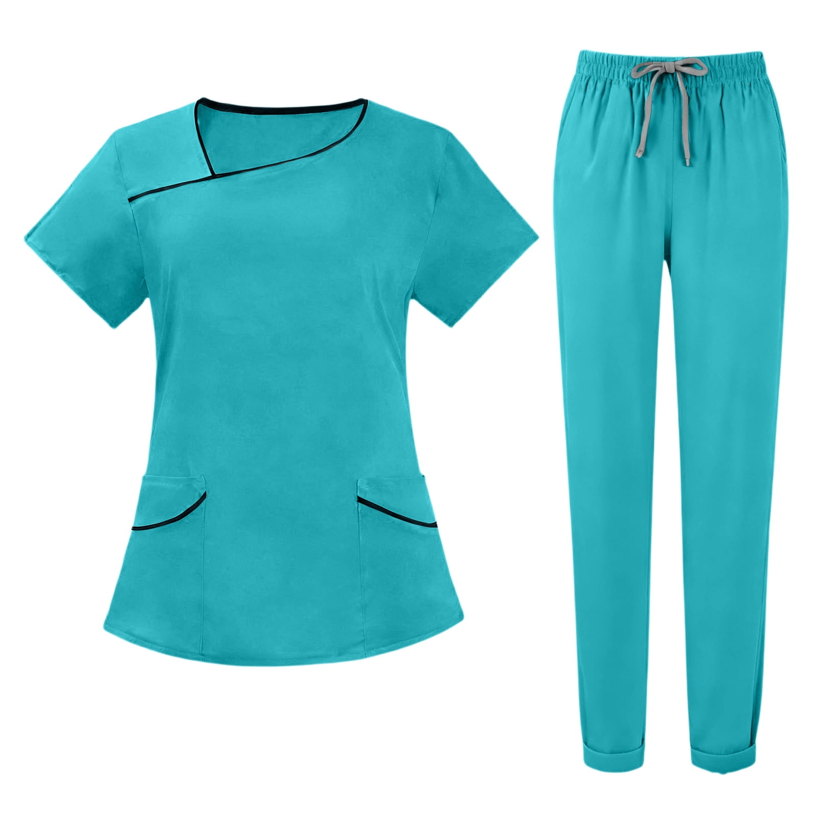 Womens Petite Scrub Sets 2026 Spring Summer V-Neck Scrub Top and ...
