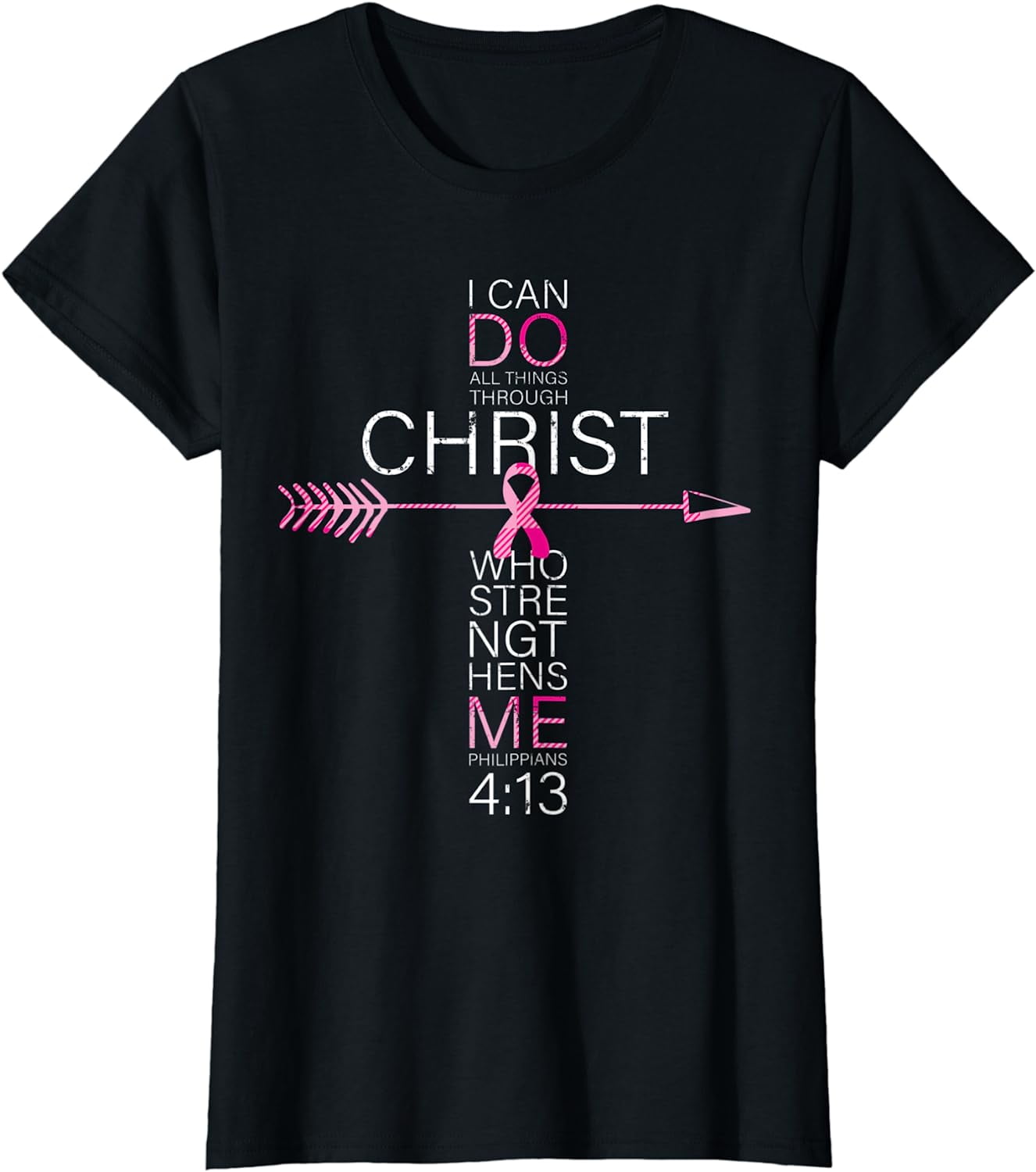 Womens Pink Christian Breast Cancer Cross Religious Bible Verse T-Shirt ...
