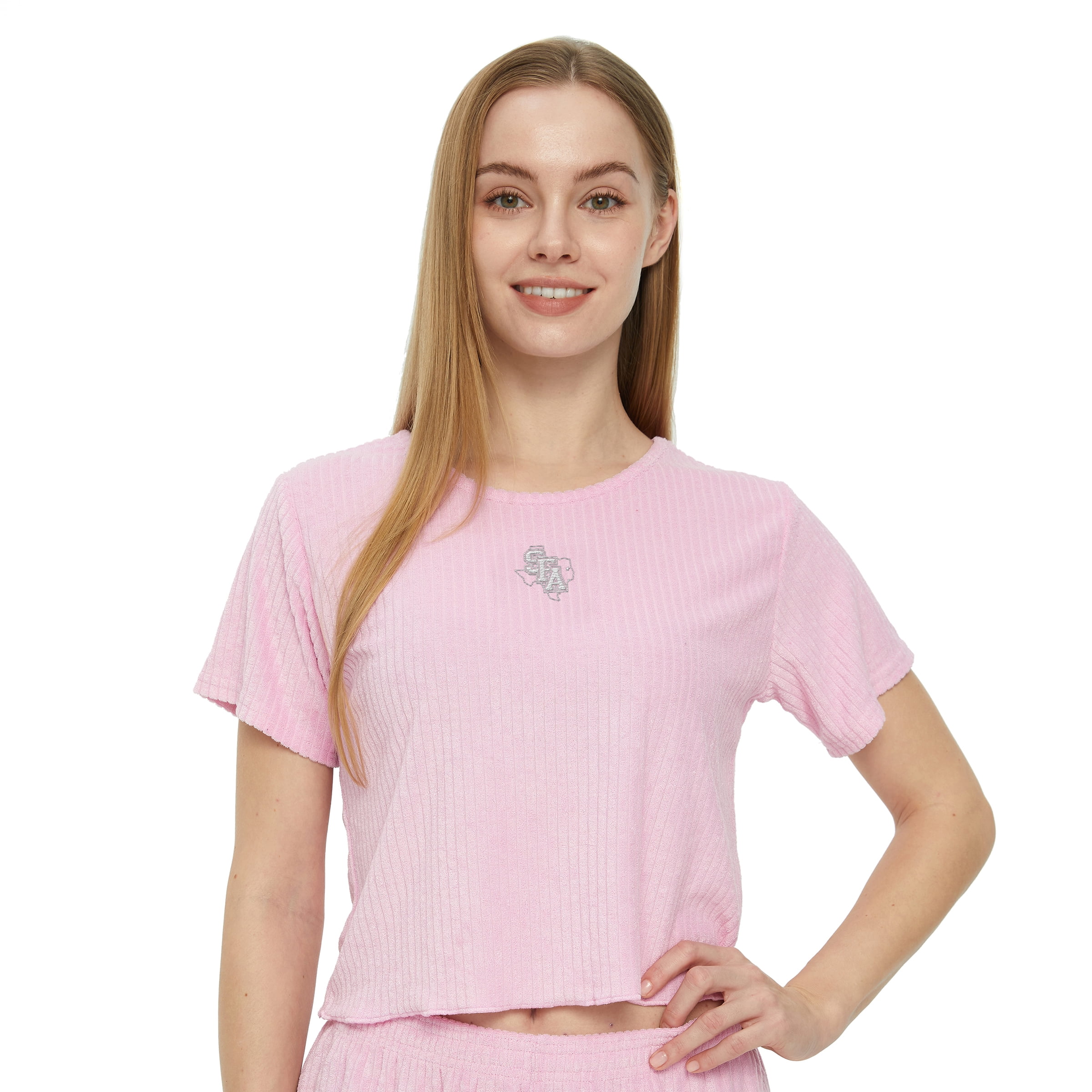 Womens Pink Color Blend Waffle Short Sleeve Tee - Walmart.com