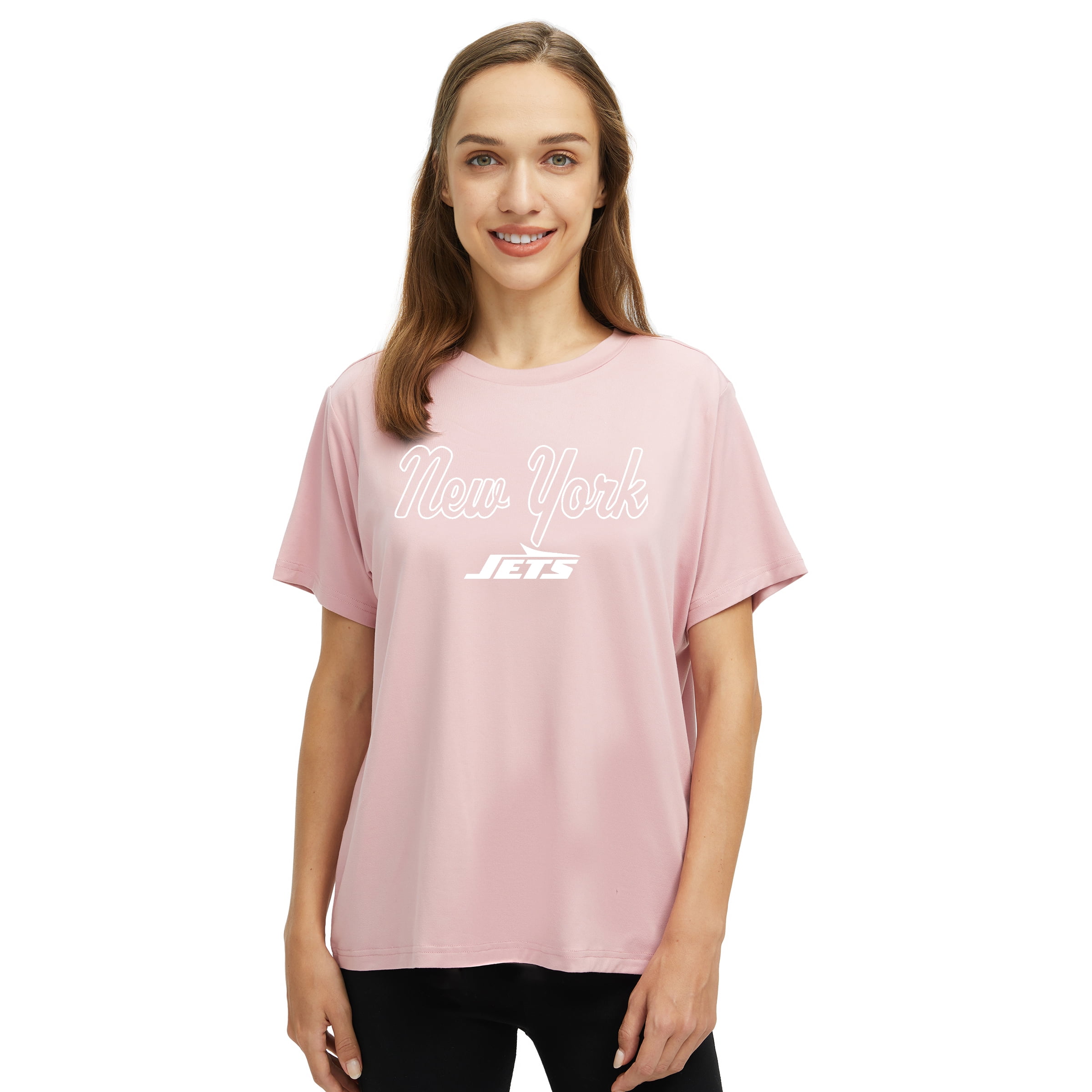 Womens Pink Color Short Sleeve Synthetic Crew Tee Script Short Name ...