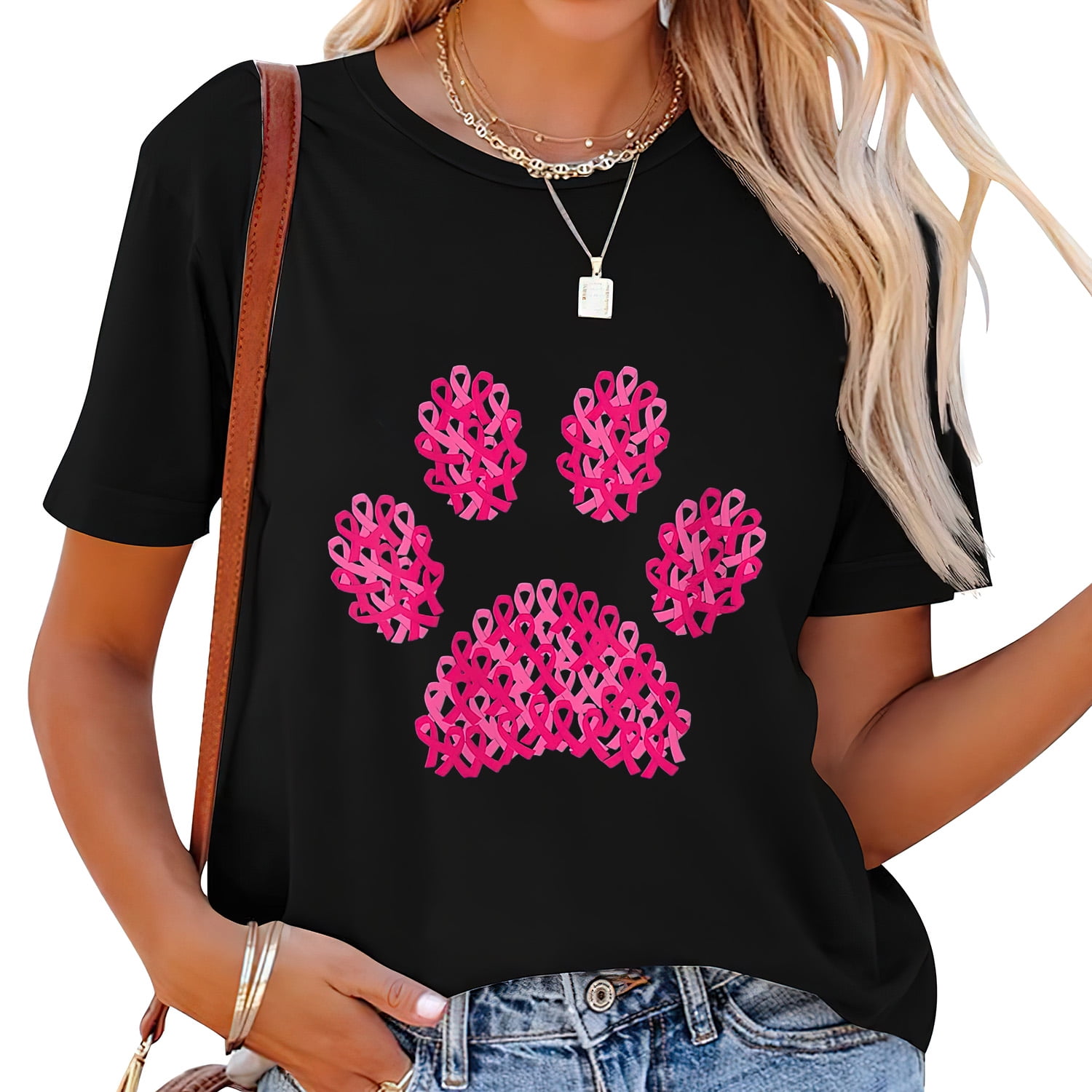 Womens Pink Ribbon Dog Paw Print Breast Cancer Awareness Puppy Love ...