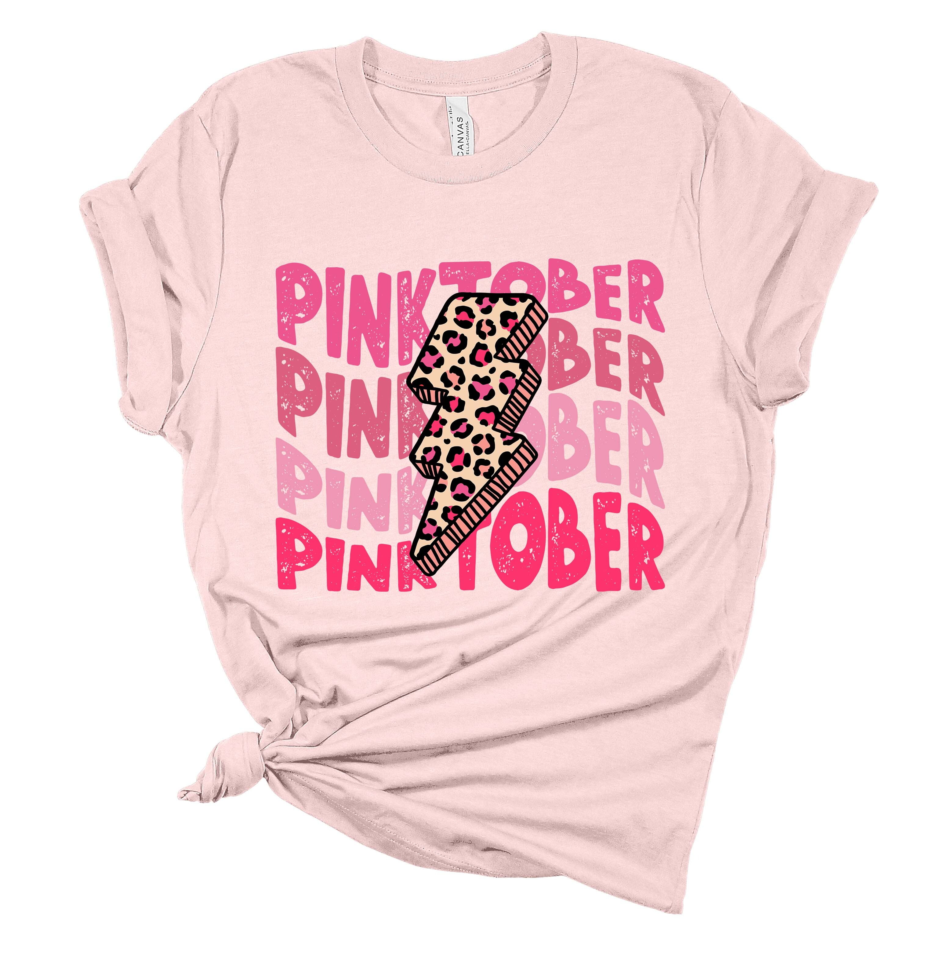 Womens Pink Ribbon Tshirt Pinktober October Lightning Bolt Breast ...