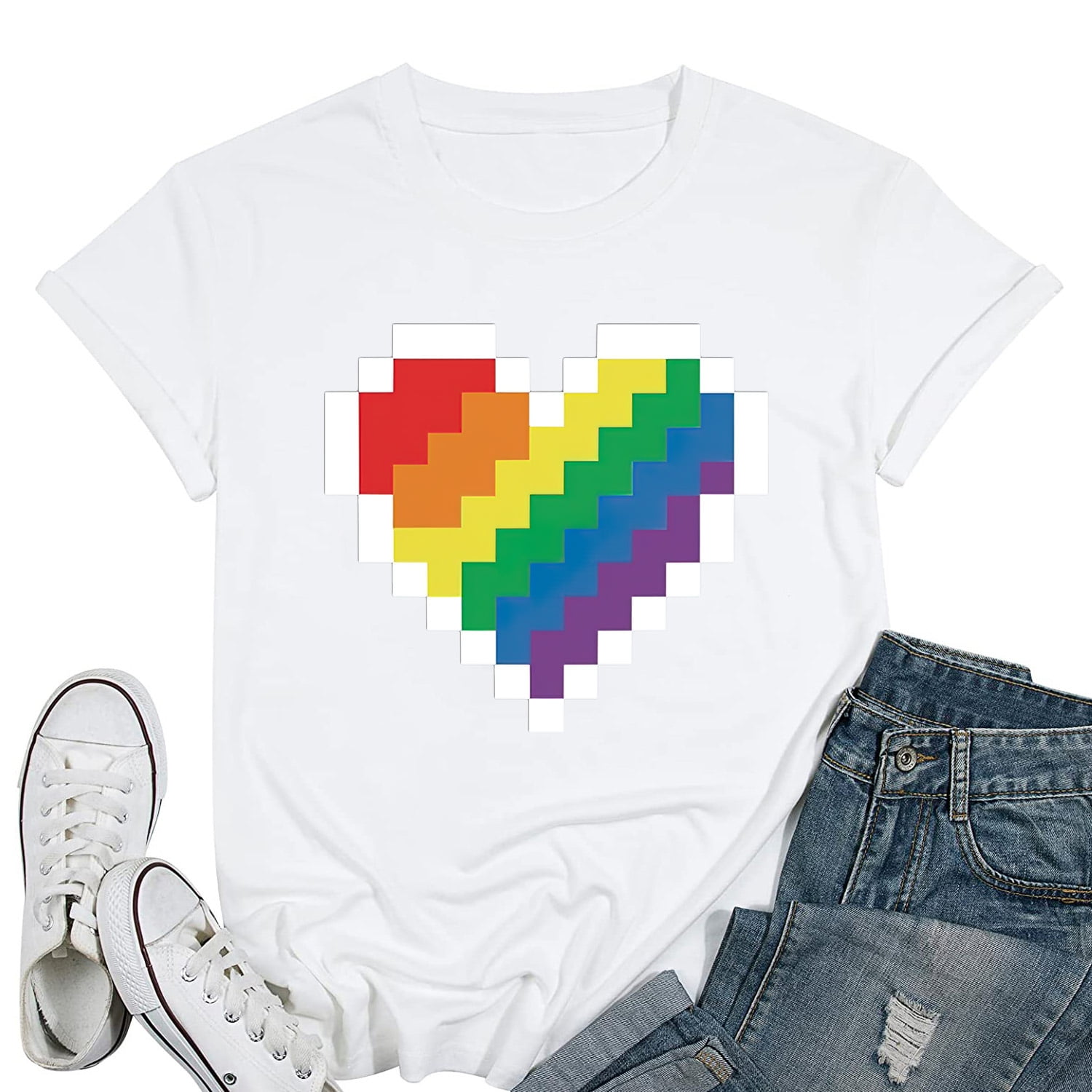 Womens Pixelated Heart Rainbow Sweatshirt, LGBT Rainbow Sweatshirt ...