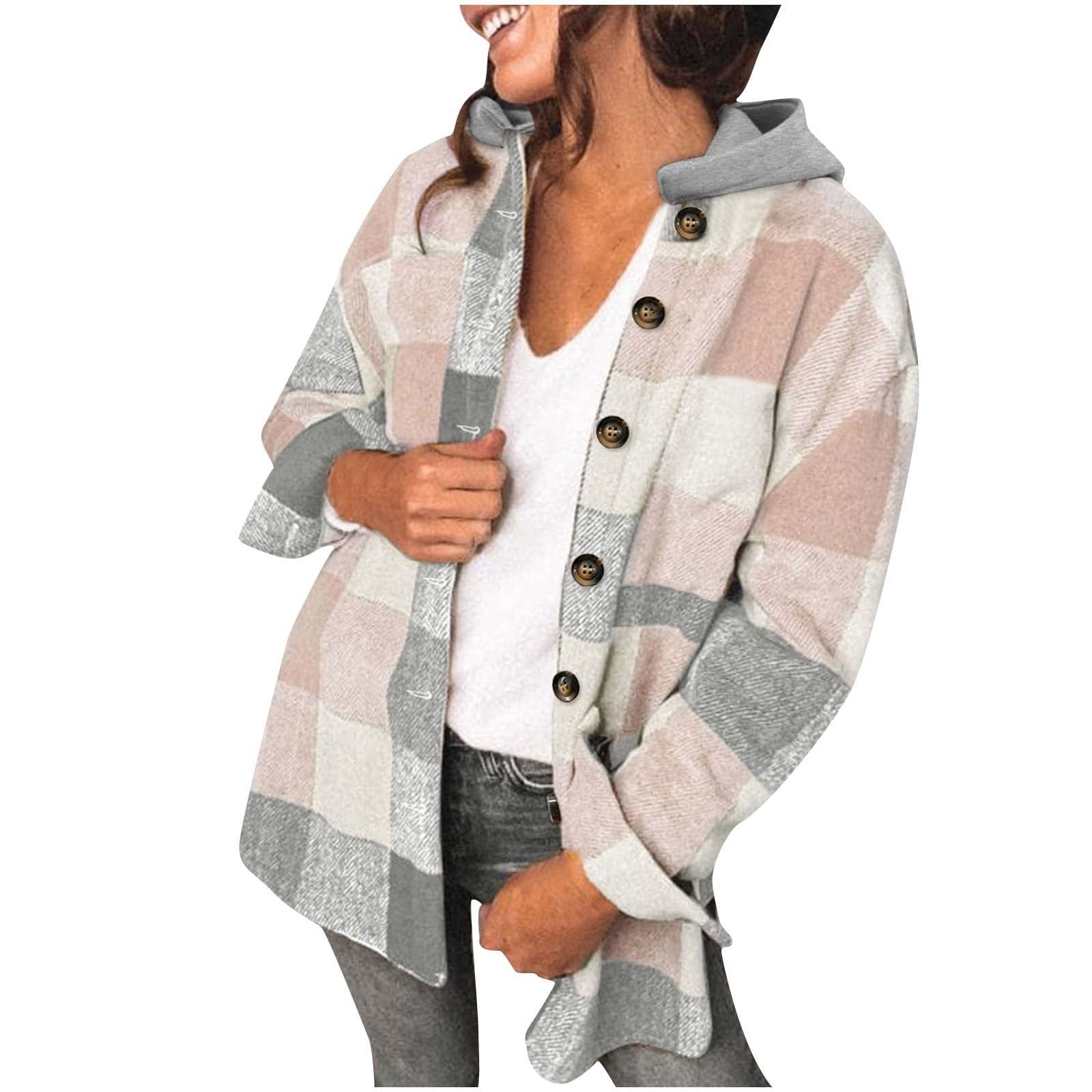 Womens Plaid Flannel Shacket Jacket Casual Long Sleeve Button Down ...