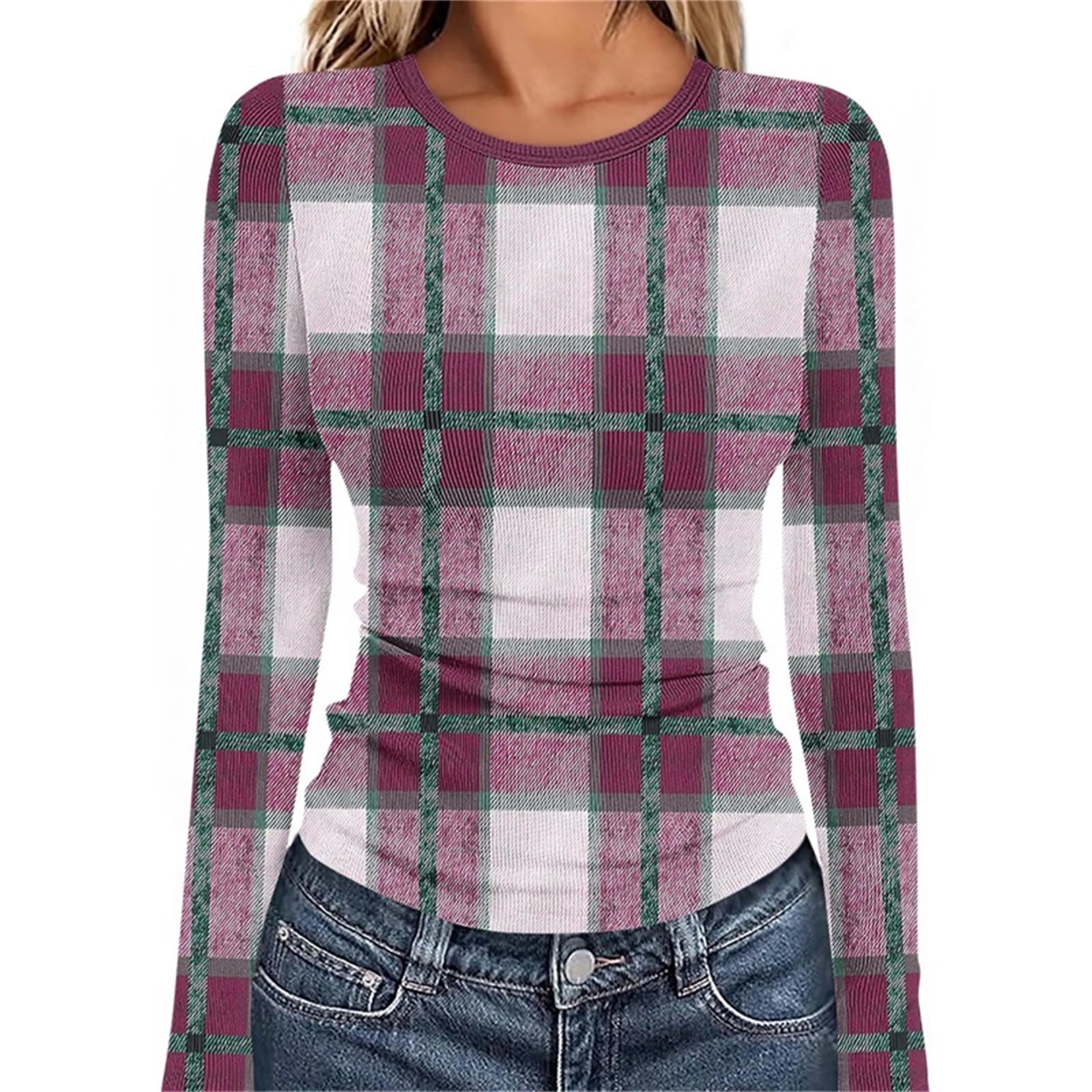 Womens Plaid Print Crop Tops Spring Fashion 2026 Long Sleeve Shirts ...