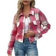 Womens Plaid Shacket Jacket Cropped Flannel Vintage Fall Winter Button