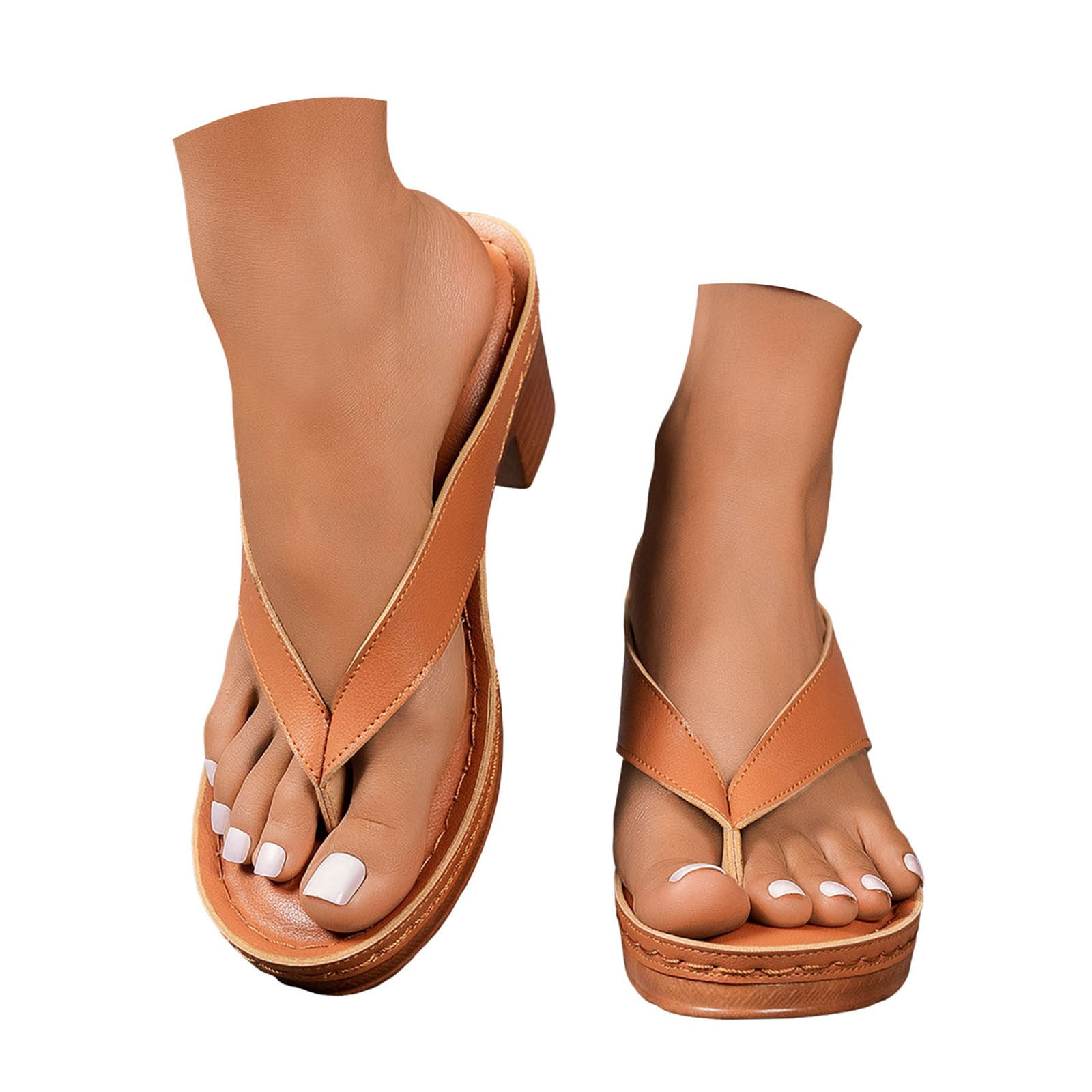 Womens Platform Flip Flops Fashion Casual Leather Chunky Block High ...