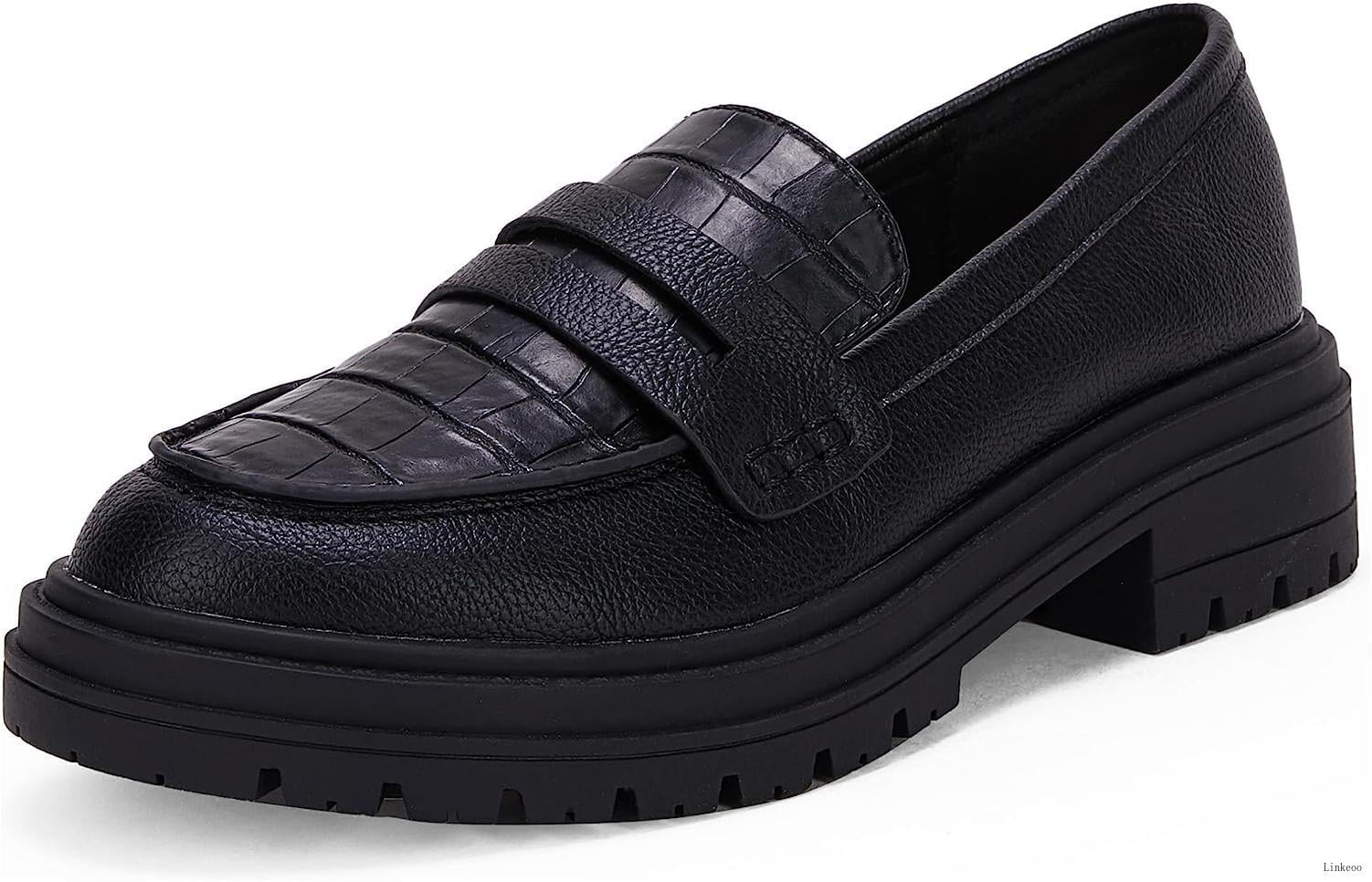 Womens Platform Penny Loafers Comfort Chunky Heel Slip On Round Toe ...