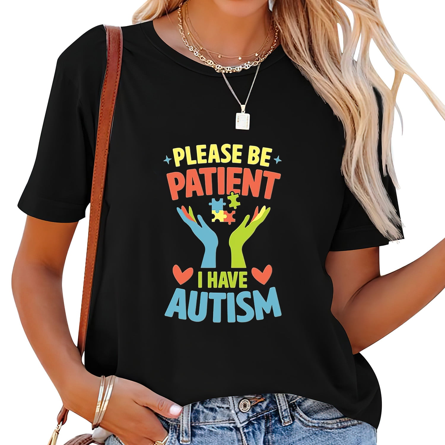 Womens Please Be Patient I Have Autism Puzzle Piece Hand Gift Idea T ...
