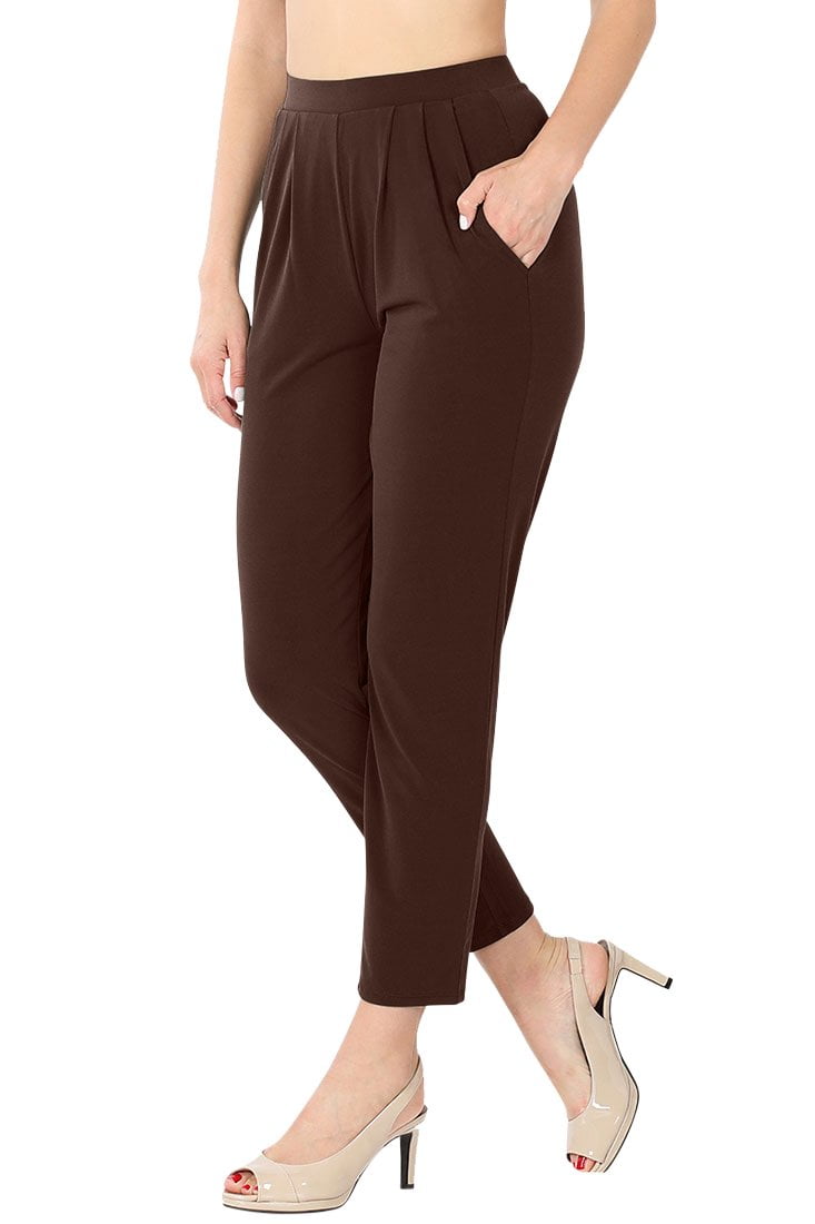 Womens Pleated High Rise Elastic Waist Dress Pants w/ Pockets - Walmart.com
