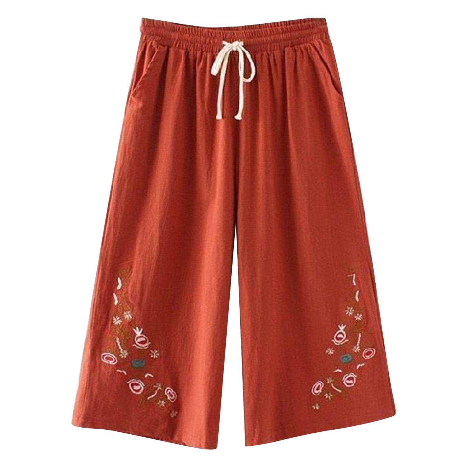 Womens Plus Capri Pants Flowy Cartoon Print Wide Leg Palazzo Comfy Midi ...