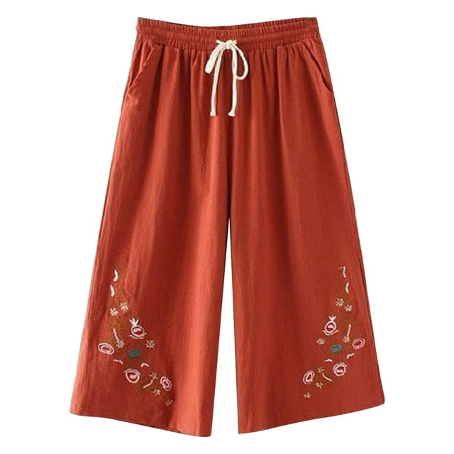 Womens Plus Capri Pants Flowy Cartoon Print Wide Leg Palazzo Comfy Midi ...