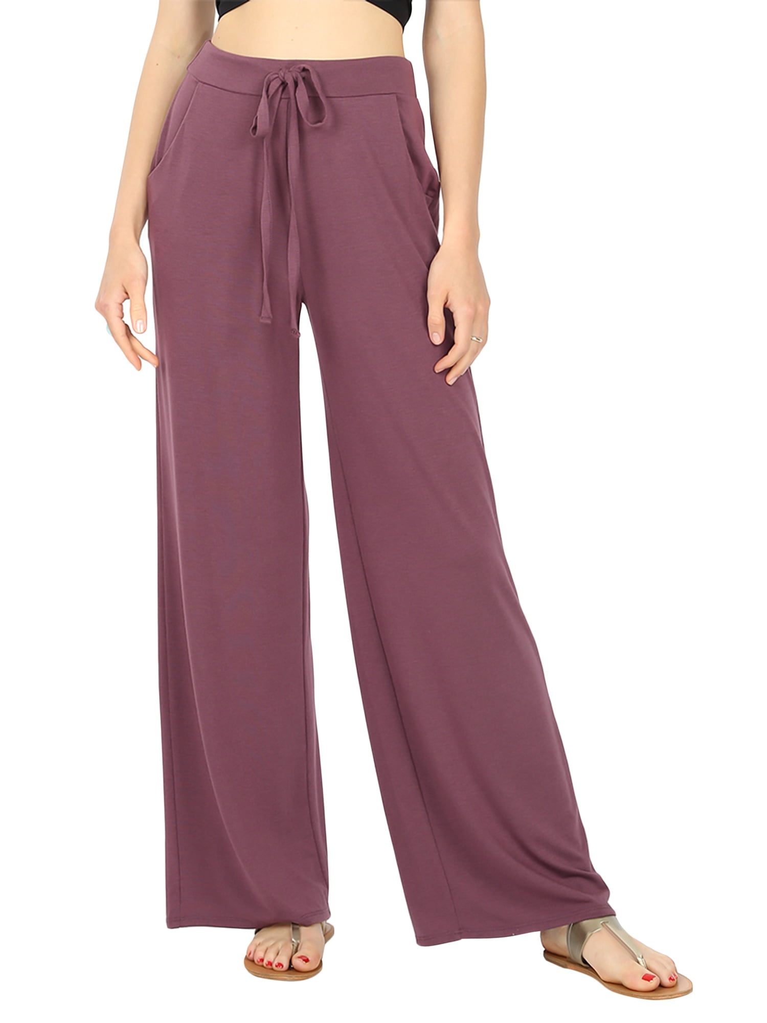 Womens And Plus Comfy Stretch Solid Drawstring Wide Leg Lounge Pants