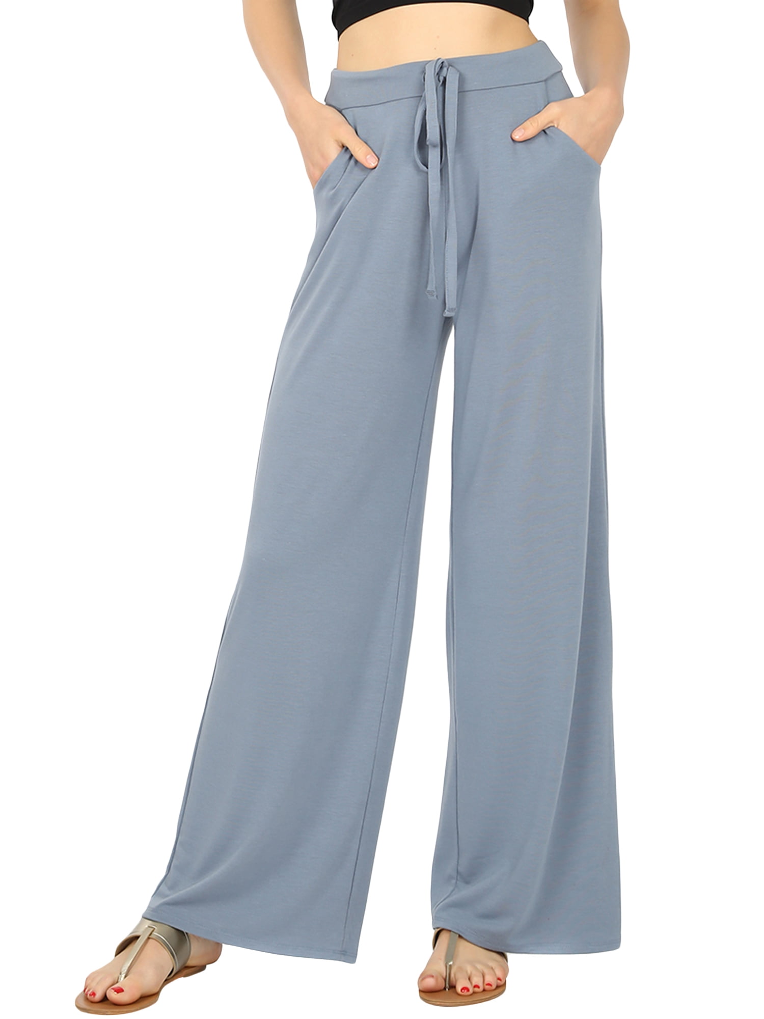 Womens And Plus Comfy Stretch Solid Drawstring Wide Leg Palazzo Lounge