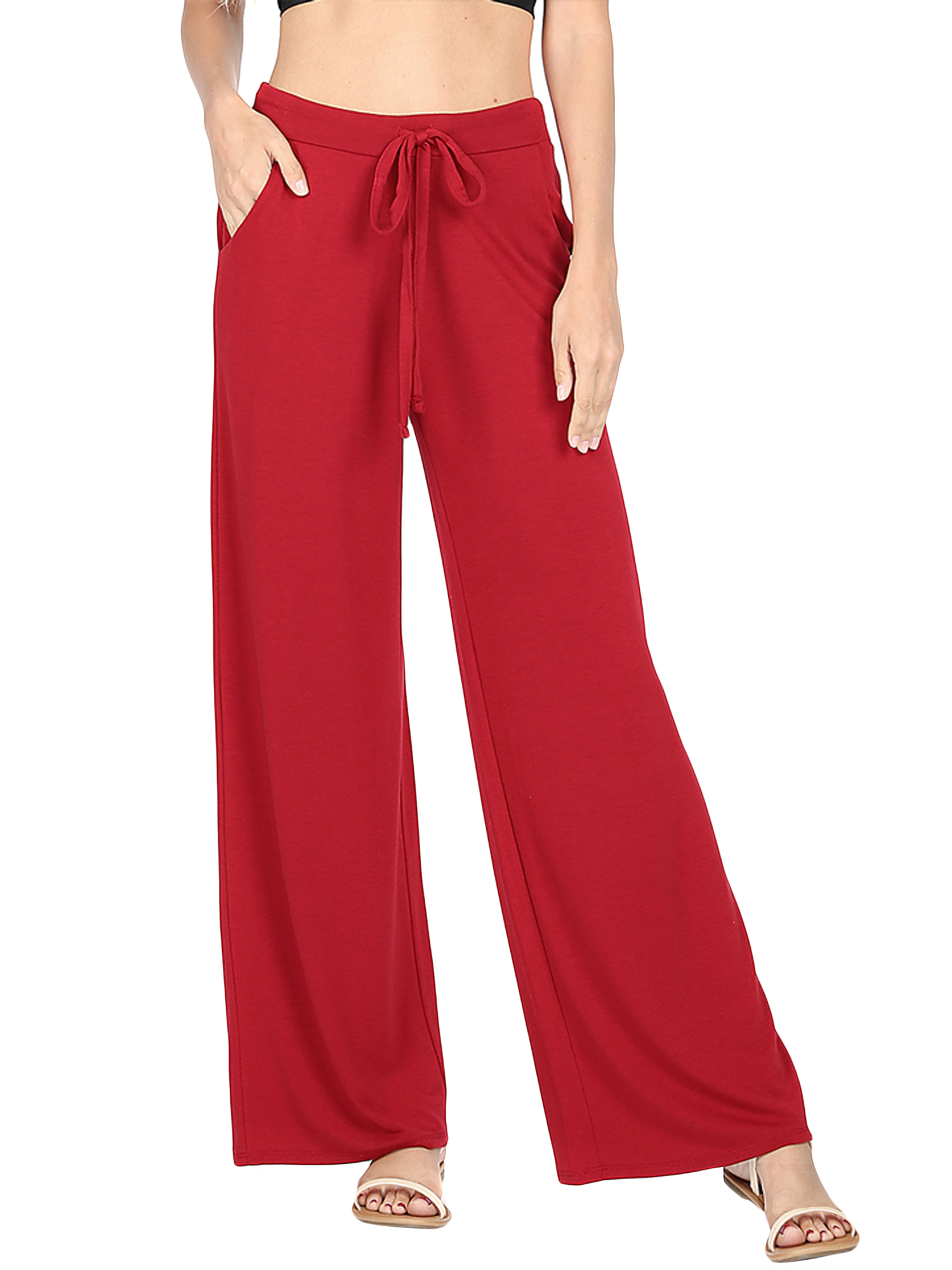 Womens And Plus Comfy Stretch Solid Drawstring Wide Leg Palazzo Lounge