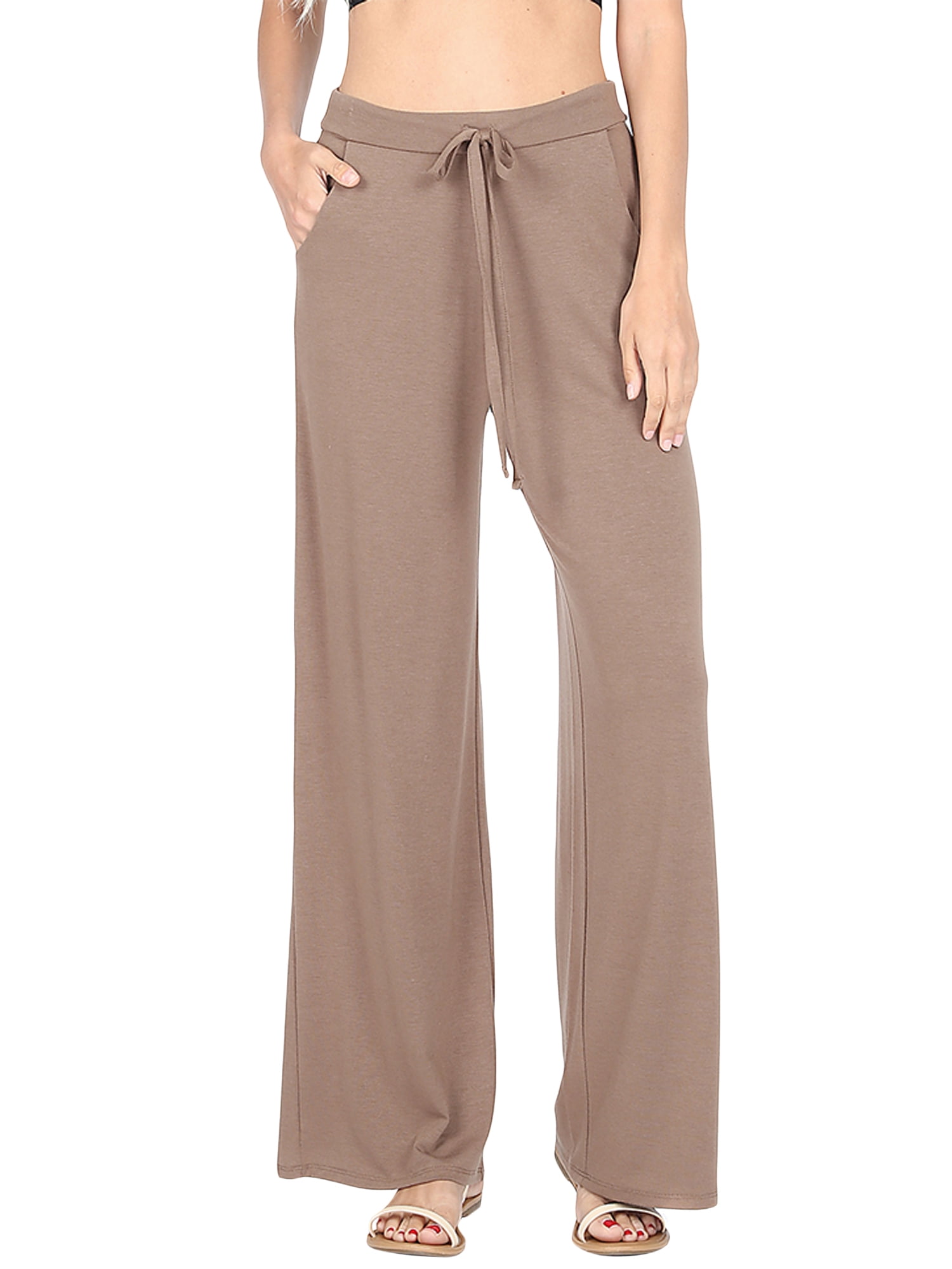Womens And Plus Comfy Stretch Solid Drawstring Wide Leg Palazzo Lounge