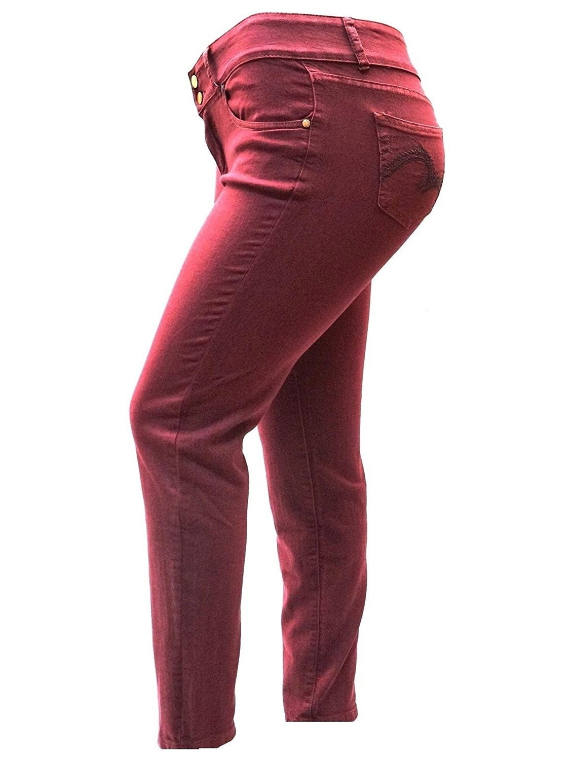 Womens Plus Size Burgundy Red Denim skinny jeans Stretch Pants ...