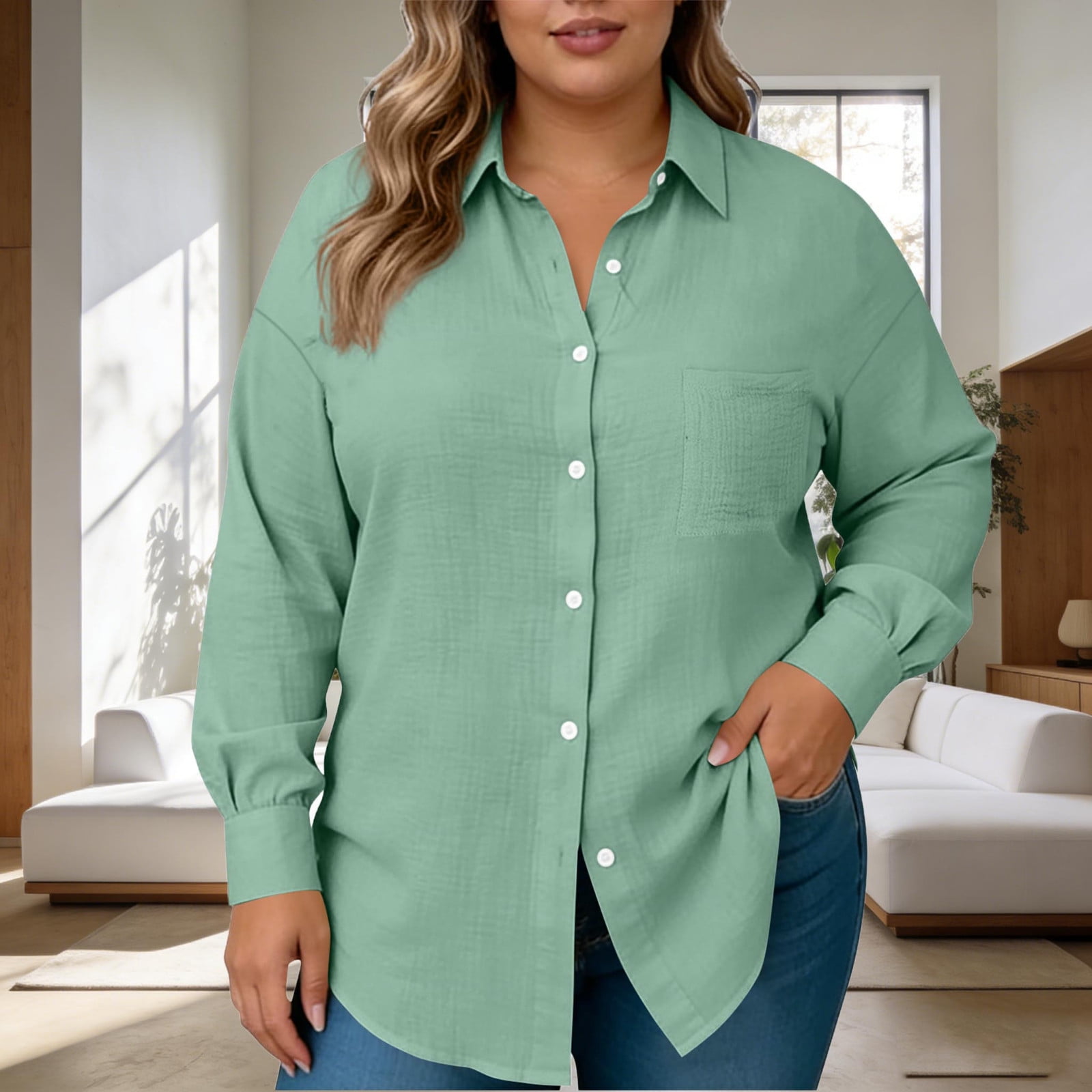 Womens Plus Size Button Down Shirts,Long Sleeve Business Casual ...