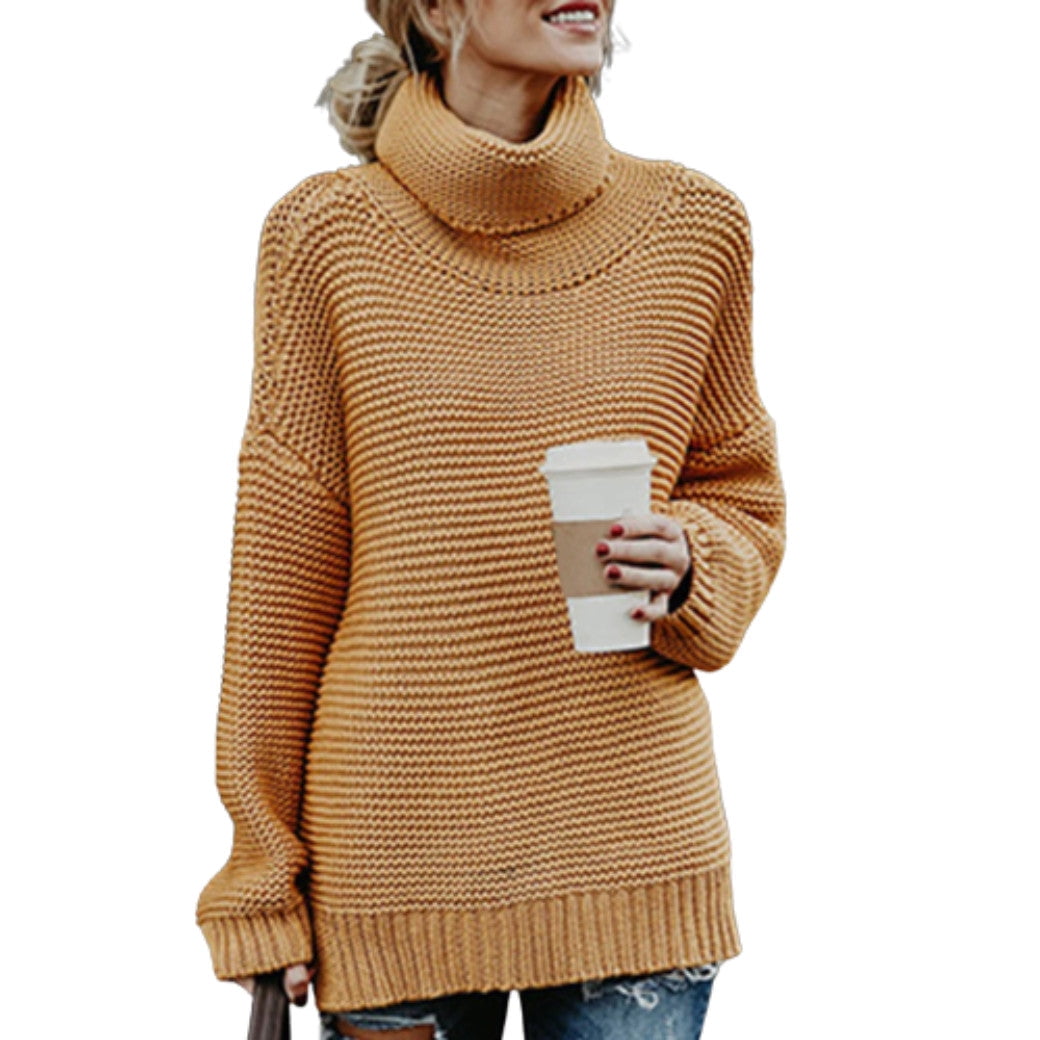Womens Plus Size Casual Long Sleeve Turtleneck Chunky Knit Pullover ...