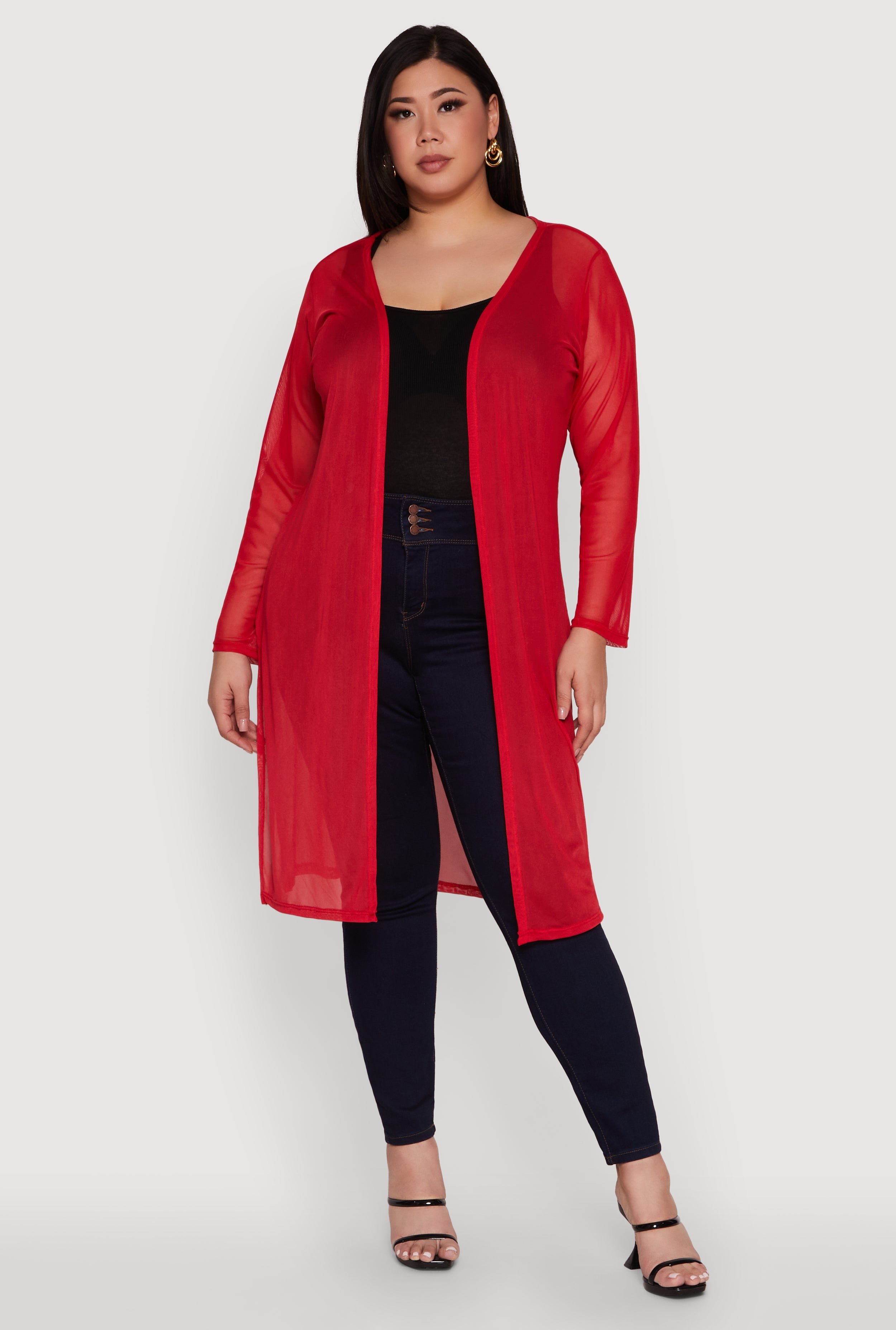 Womens Plus Size Chic Mesh Long Sleeve Duster - Walmart.com