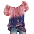 Womens Plus Size Summer V Neck Lace Printed Loose T Shirt Blouse Tops