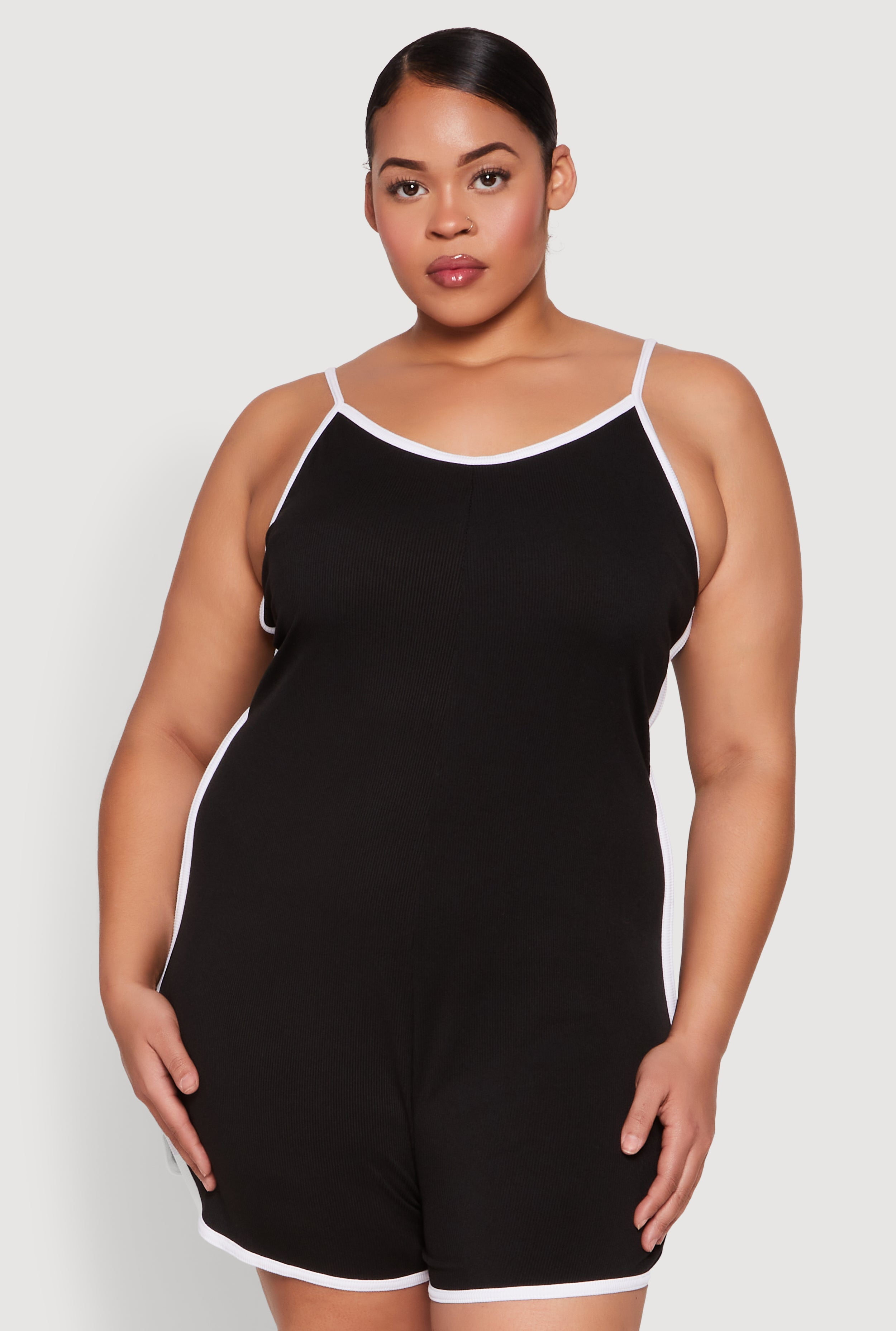 Womens Plus Size Contrast Trim Cami Pajama Romper - Walmart.com