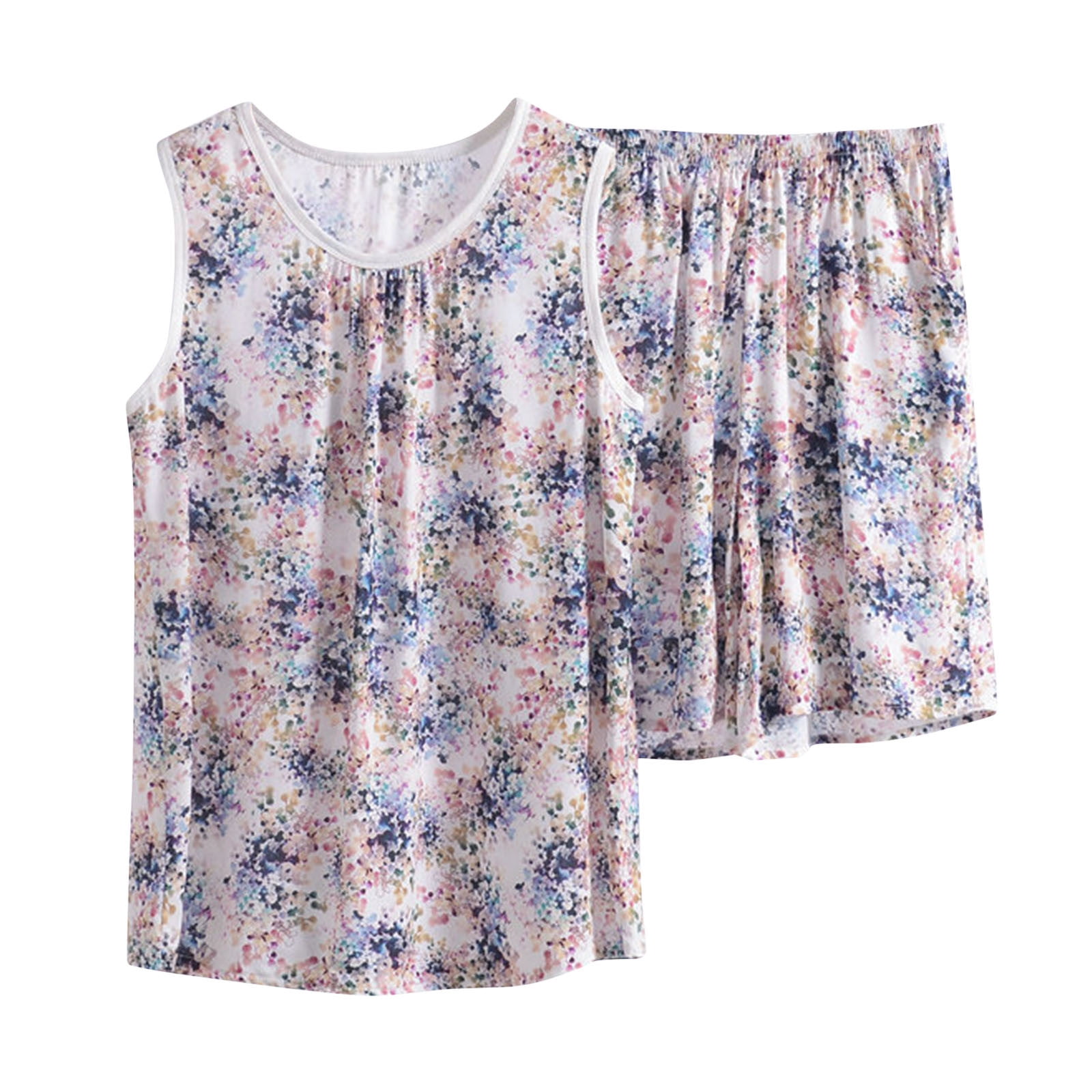 Womens Plus Size Cotton Pajama Sets Loose Dots Sleeveless Tank Top with ...