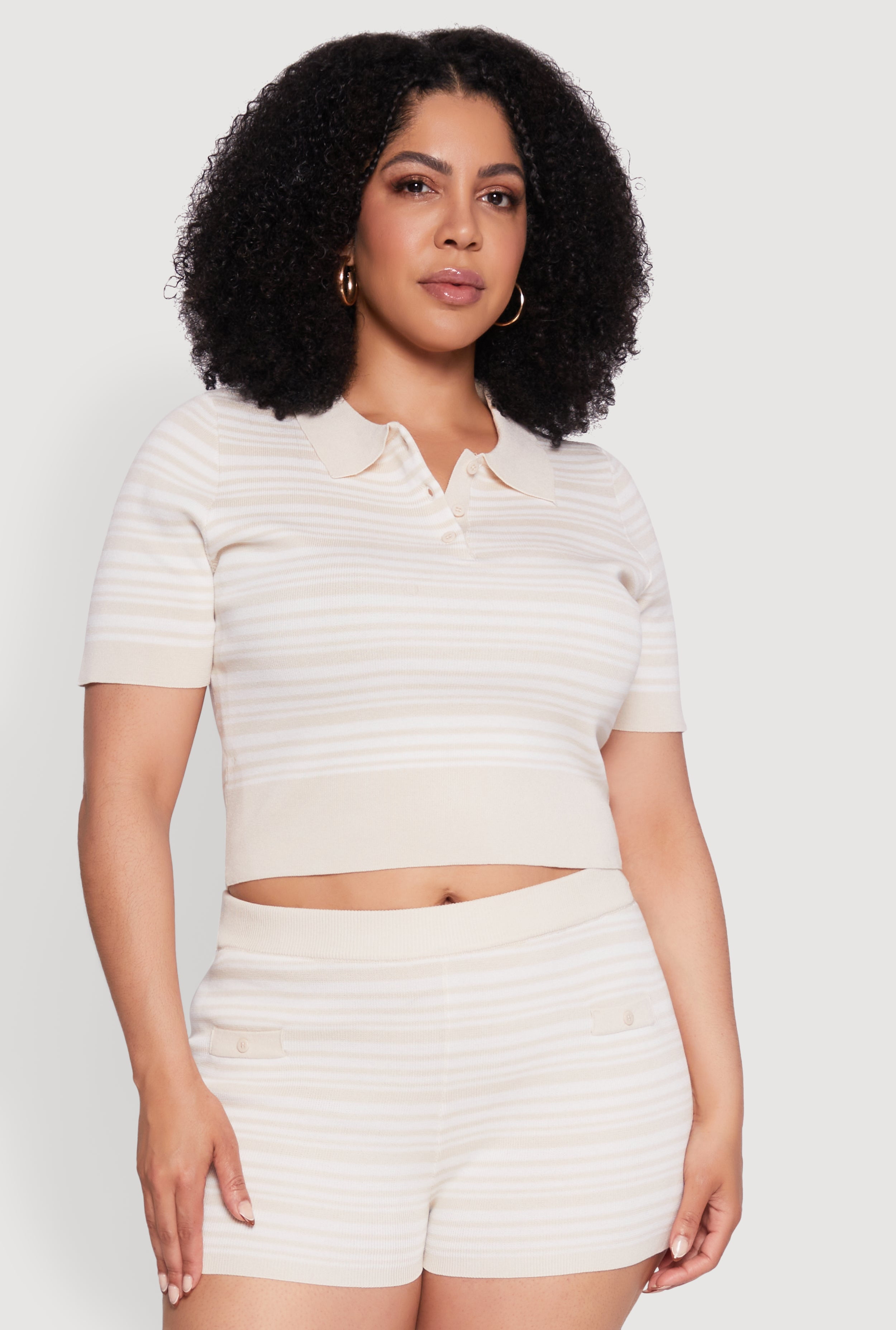 Womens Plus Size Daisy Striped Cropped Polo Shirt - Walmart.com