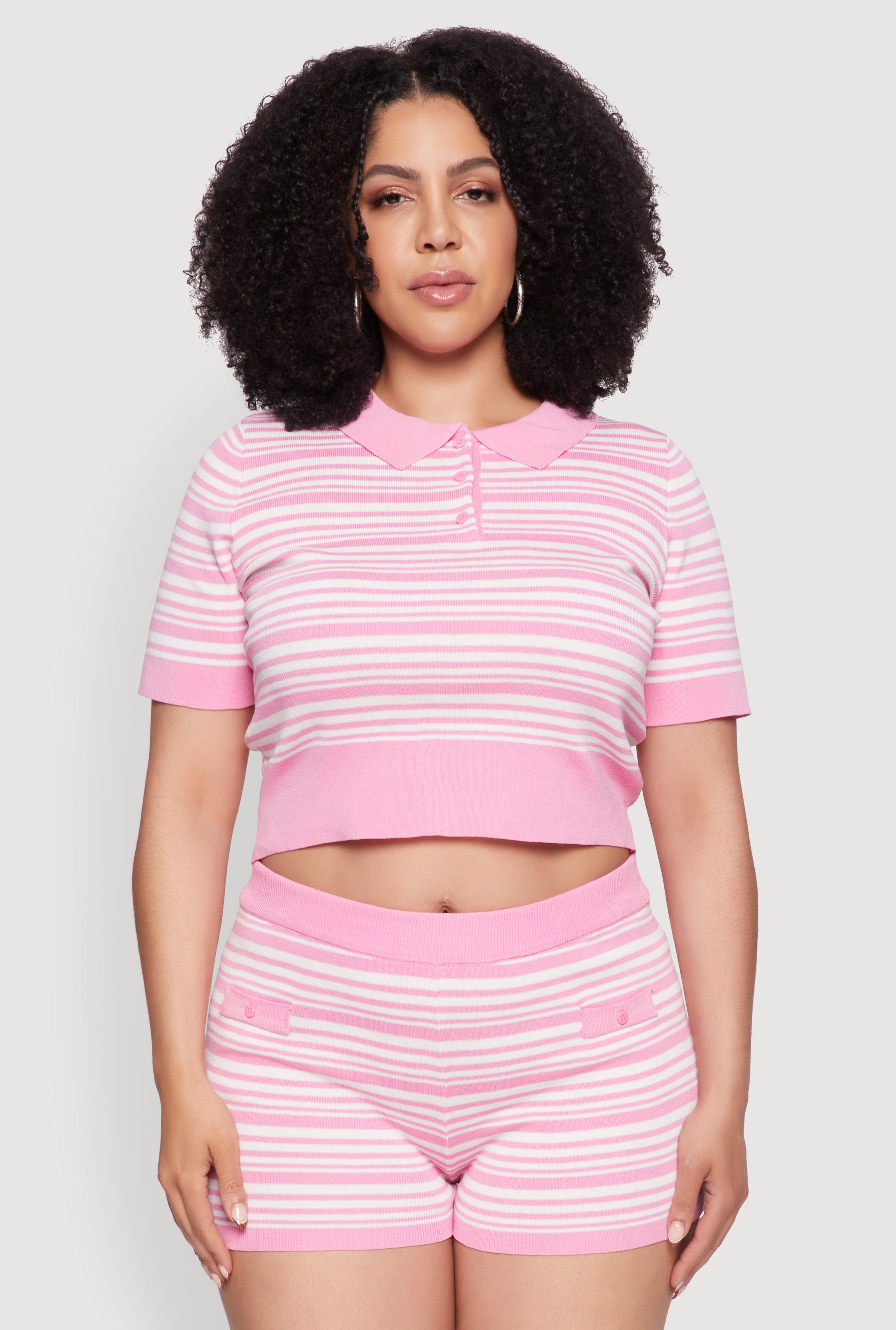 Womens Plus Size Daisy Striped Cropped Polo Shirt - Walmart.com