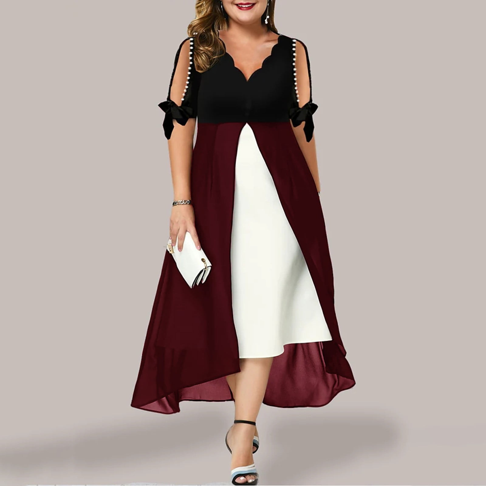 Womens Plus Size Formal Dresses V Neck Off Shoulder Cocktail Party ...