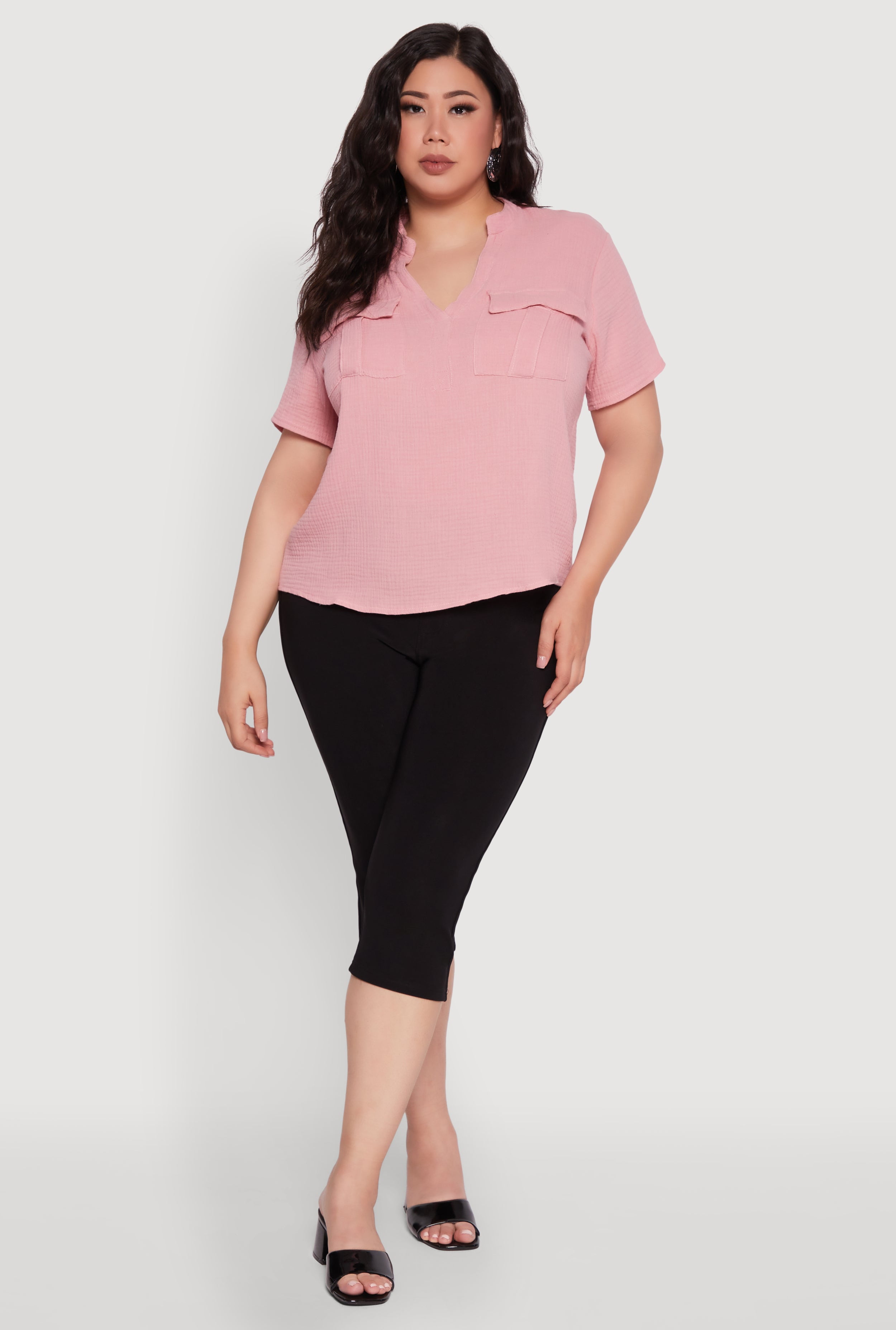 Womens Plus Size Gauze Knit Cargo Pocket Blouse - Walmart.com